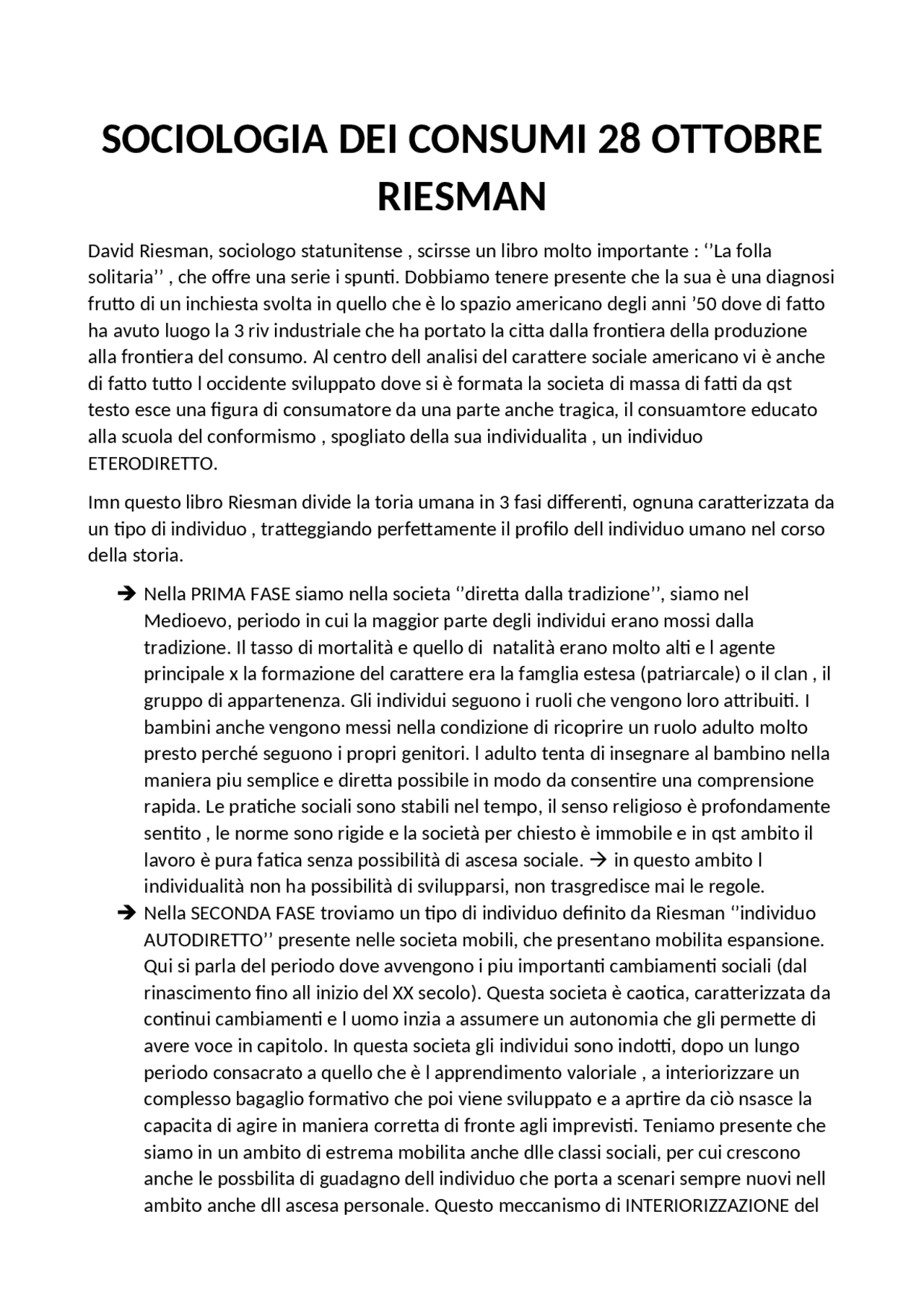 Riesman sociologia dei consumi - Docsity