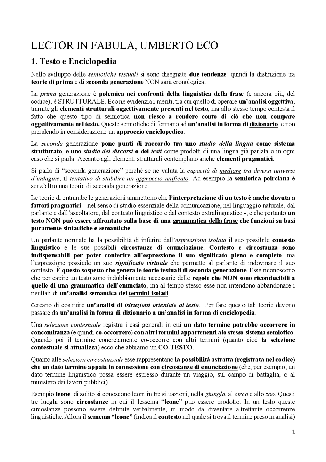 Lector In Fabula Di Umberto Eco Docsity