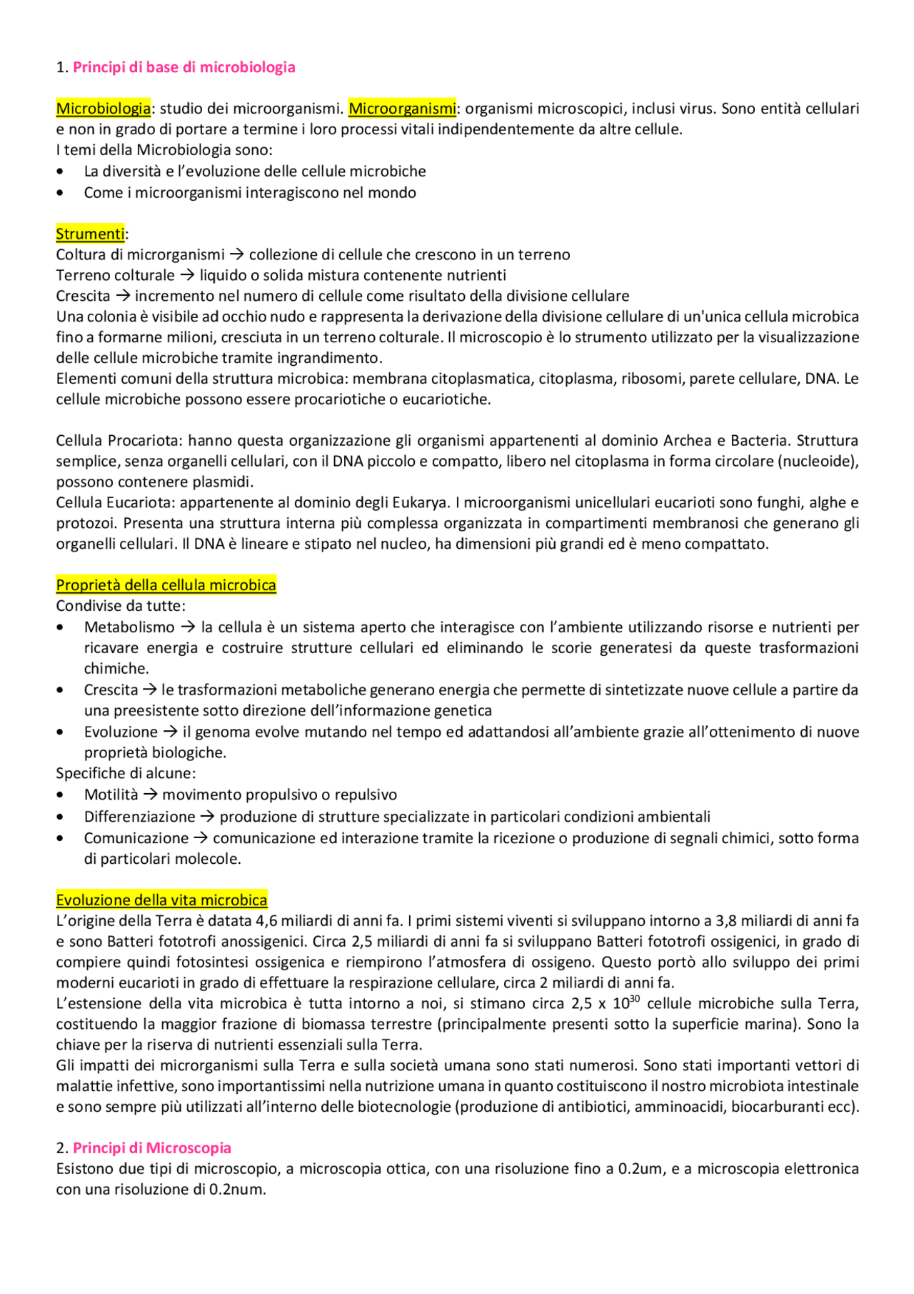 Riassunto Di Microbiologia Docsity