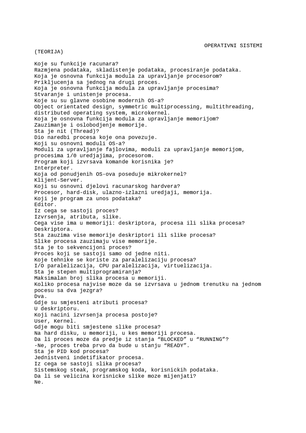 Operativni Sistemi Skripta Skripte Predlog Operativni Sistemi Docsity
