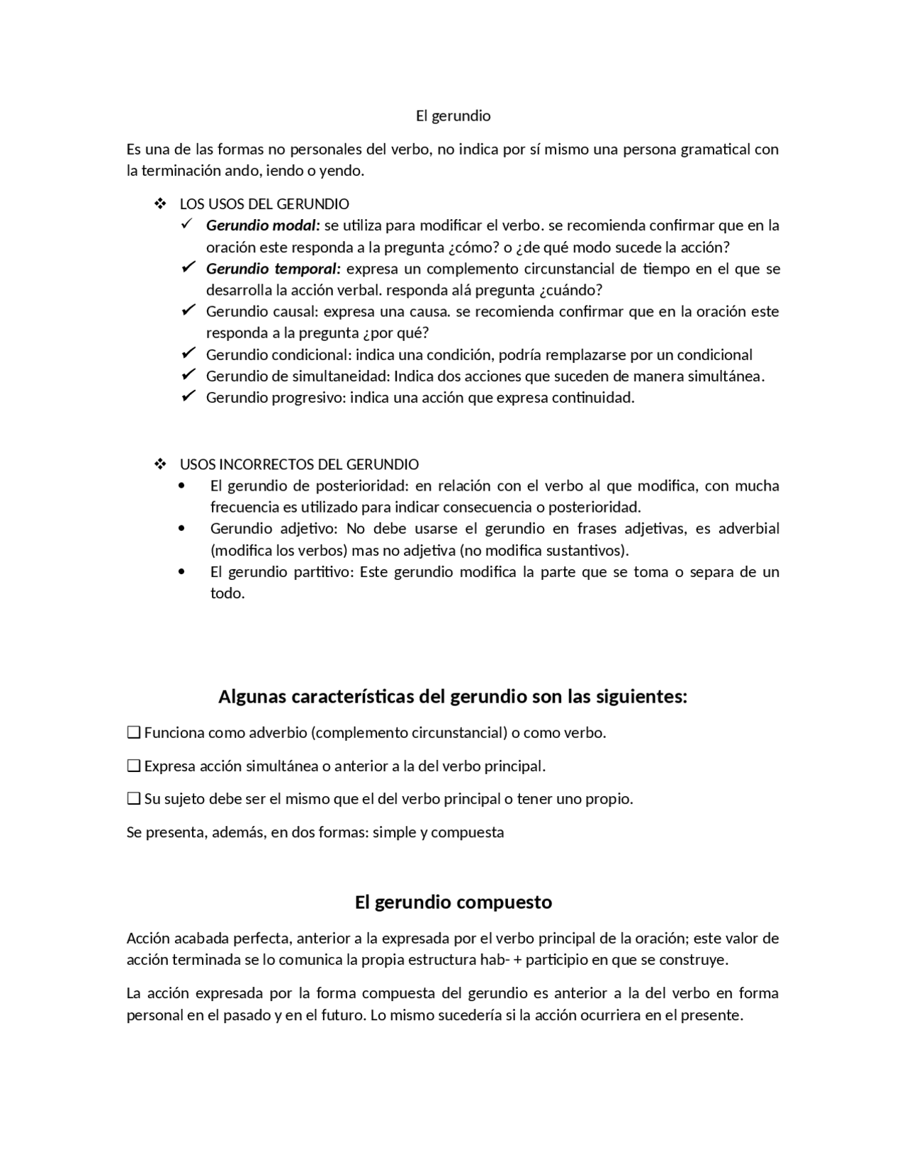 El gerundio y sus complementos - Docsity