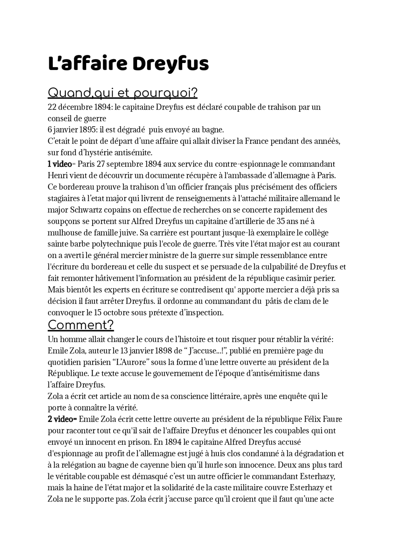 Laffaire Dreyfus En Français Docsity