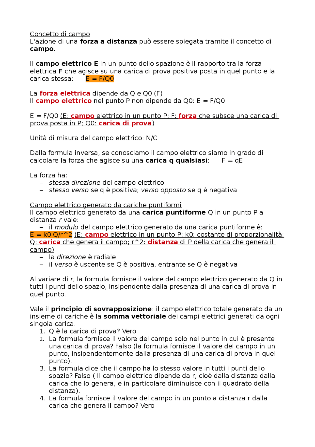 Sintesi Sul Campo Elettrico Docsity