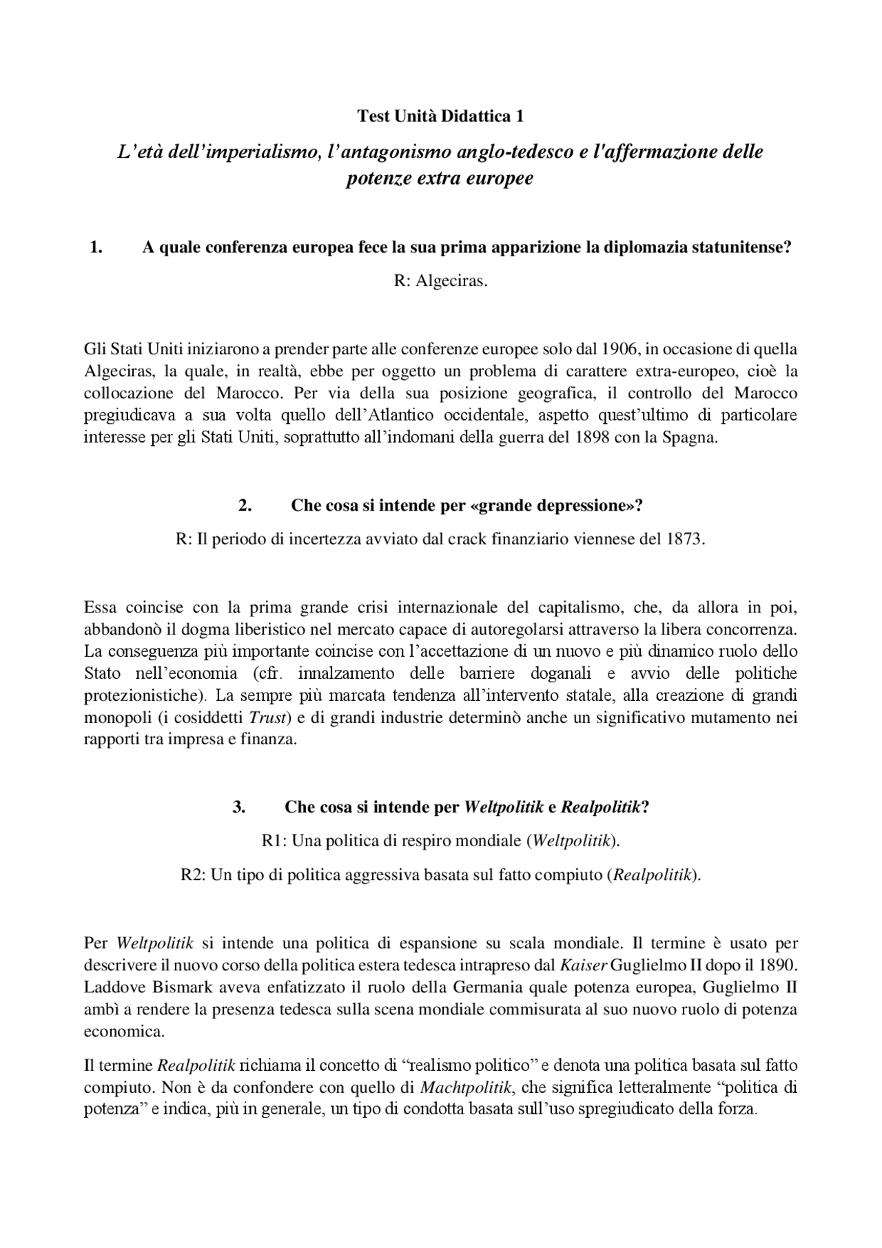 Prima esercitazione di "Storia Contemporanea" (Torino) - Docsity