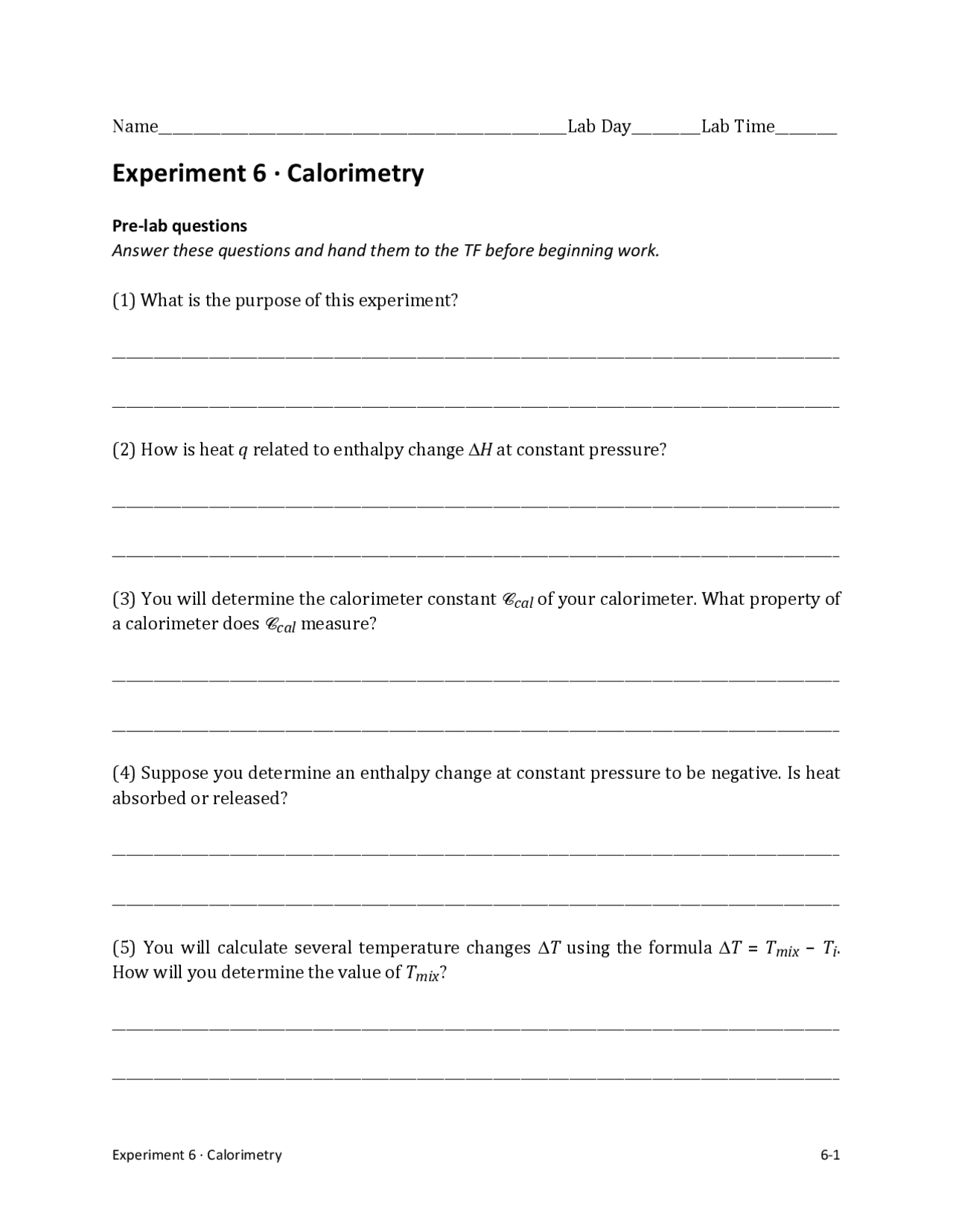 Calorimetry Lab Manual - Docsity