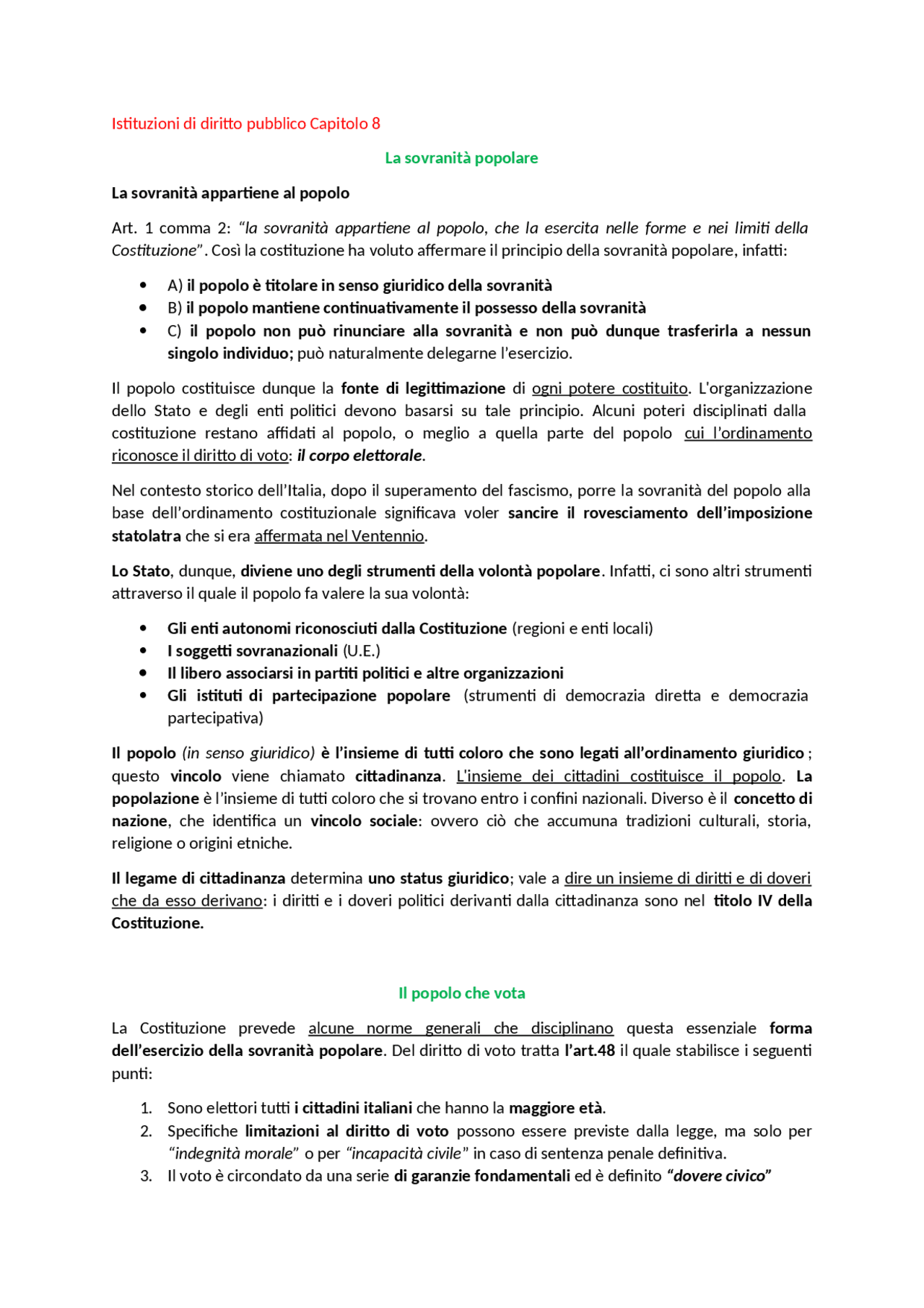 La Sovranità Popolare Docsity