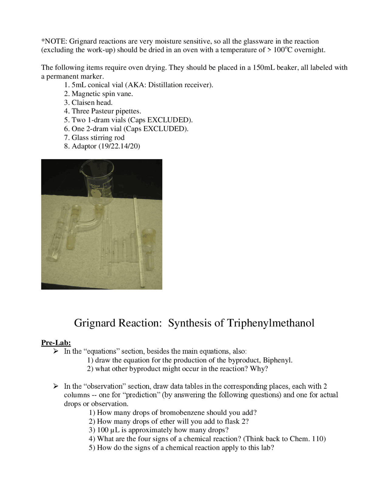 Grignard Reaction Synthesis Of Triphenylmethanol Lab Docsity