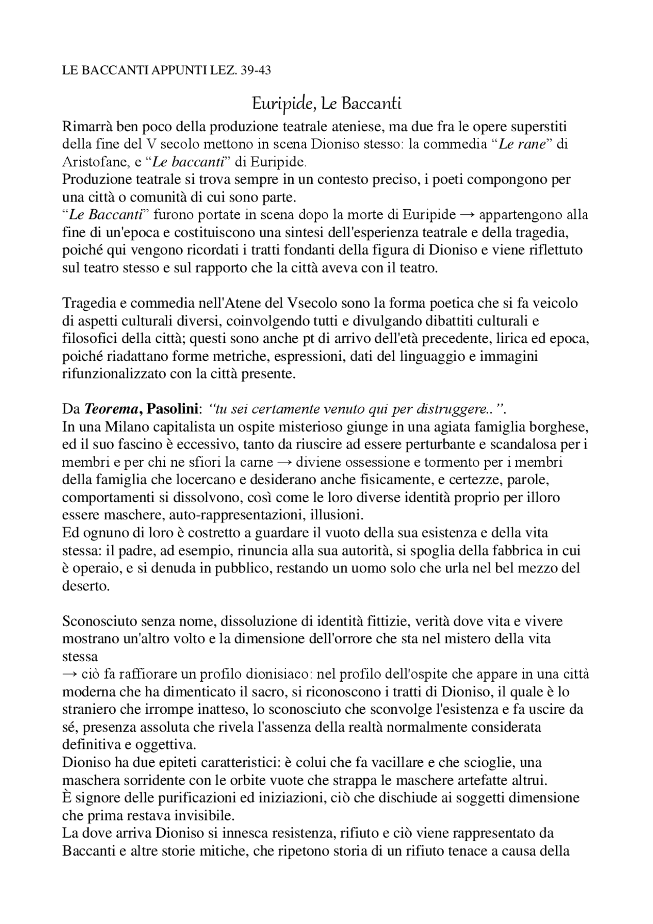 Le baccanti, Euripide - Docsity