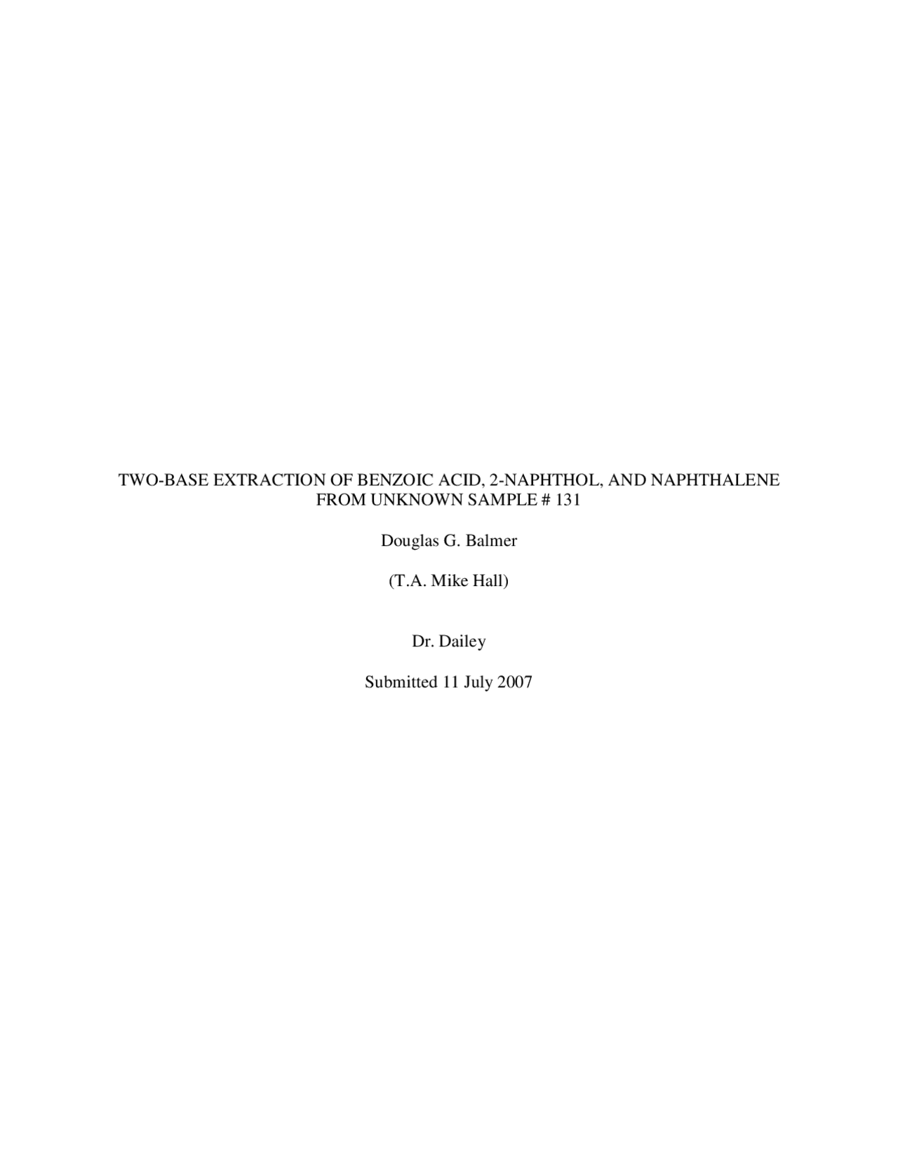 Extraction Of Benzoic Acid Lab Report Docsity
