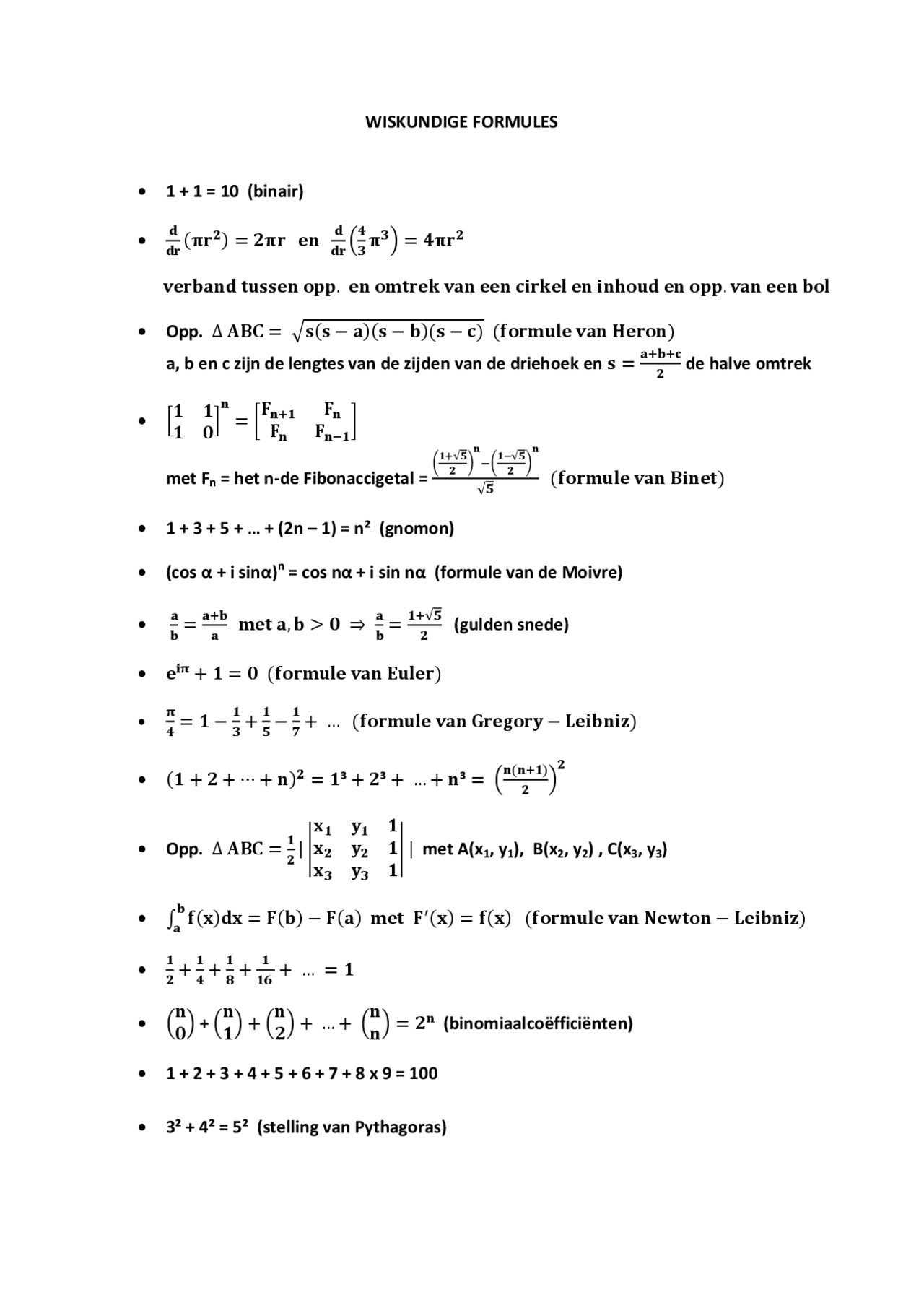Formularium Wiskunde (Algebra) - Docsity