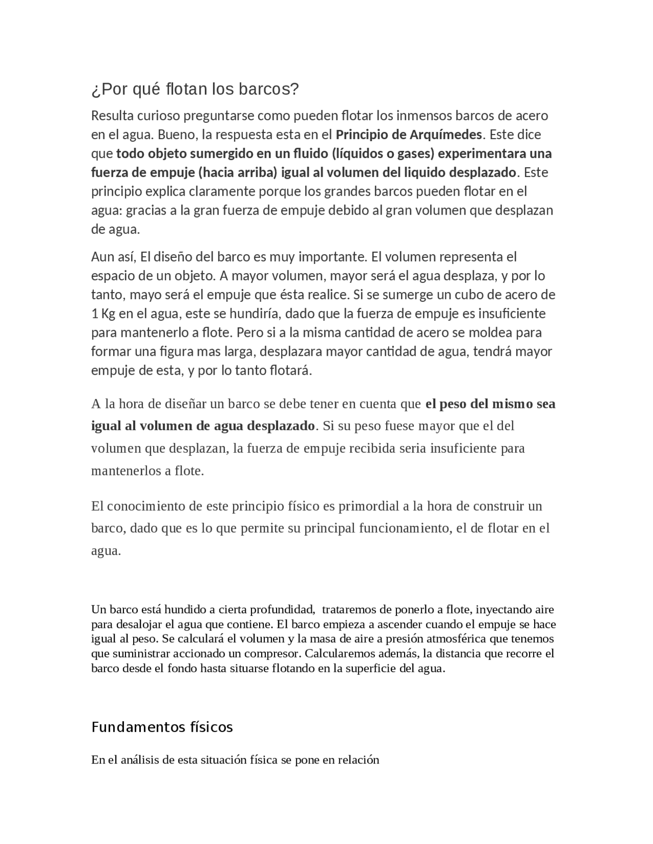 Explicacion de como flotan los barcos - Docsity