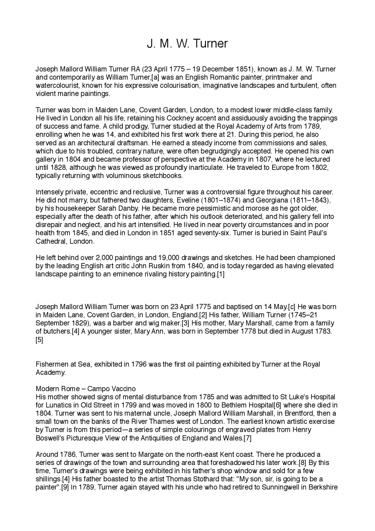 William Turner life and paintings - Docsity