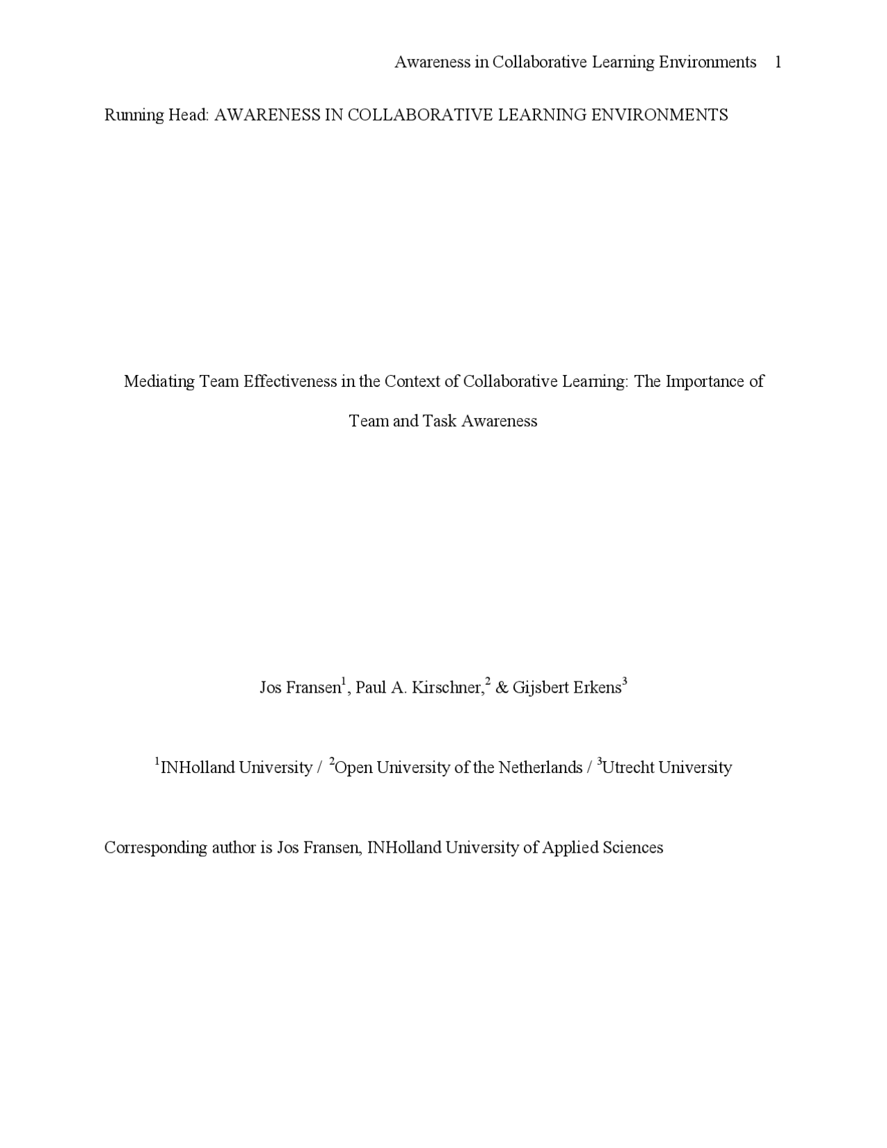 Mediating Team Effectiveness In The Context Of Collaborative Learning