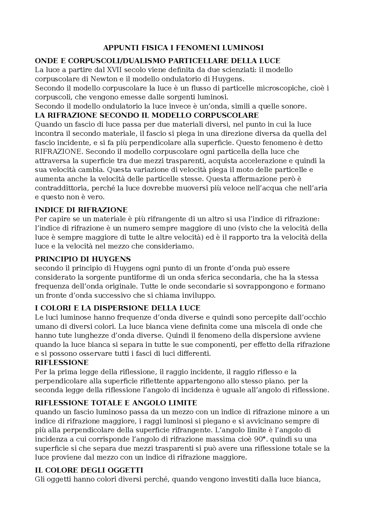 Appunti Di Fisica Sui Fenomeni Luminosi Docsity
