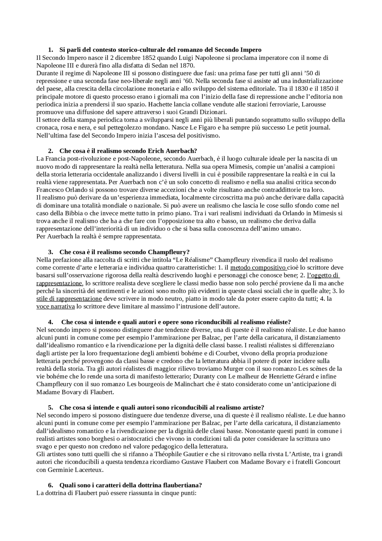 Domande Aperte Letteratura Francese 1b Docsity