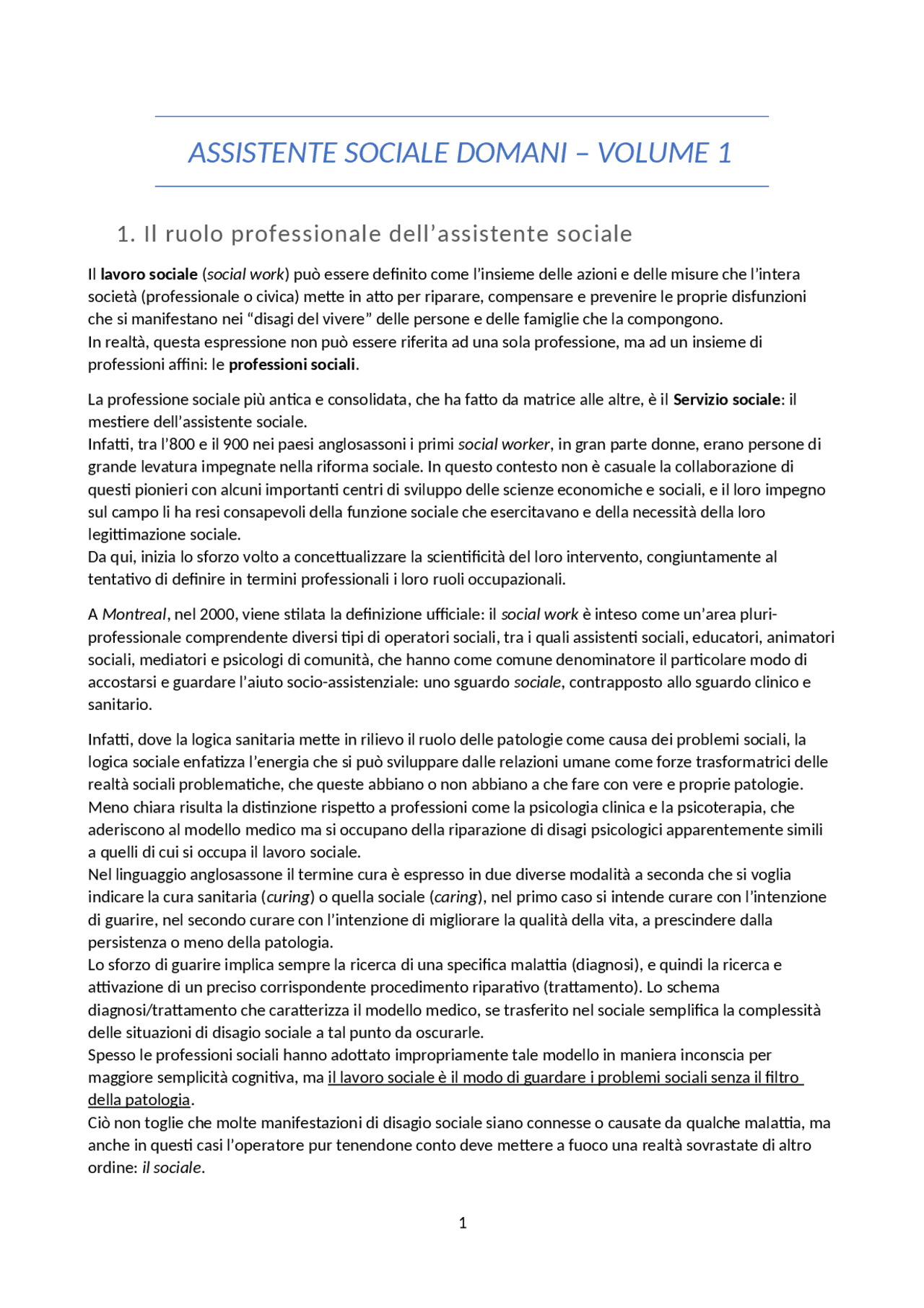 Assistente Sociale Domani Vol 1 Docsity