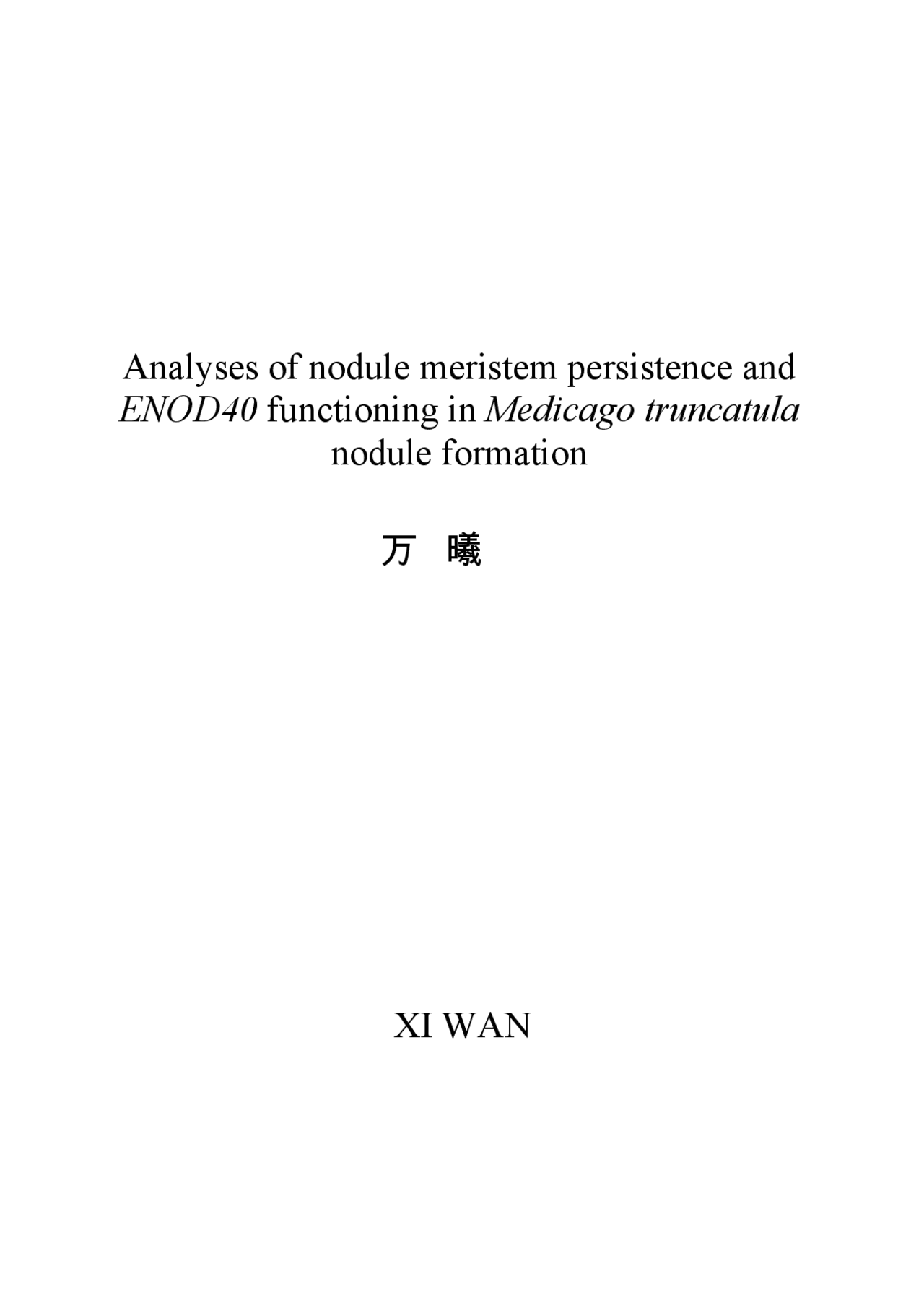 Analyses of nodule meristem persistence and ENOD40 functioning in ...