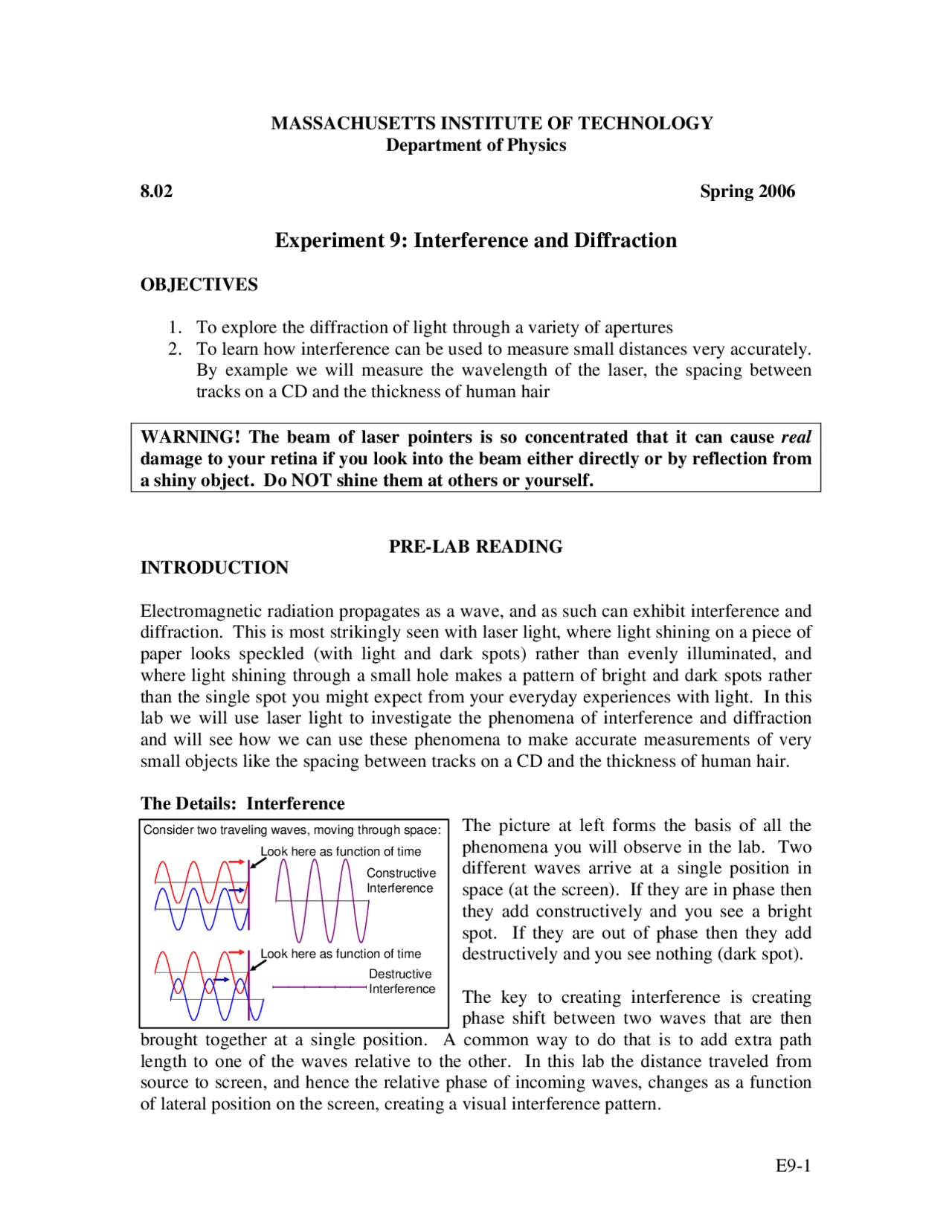 Experiment 9 Interference And Diffraction Lab Reports Physics Docsity