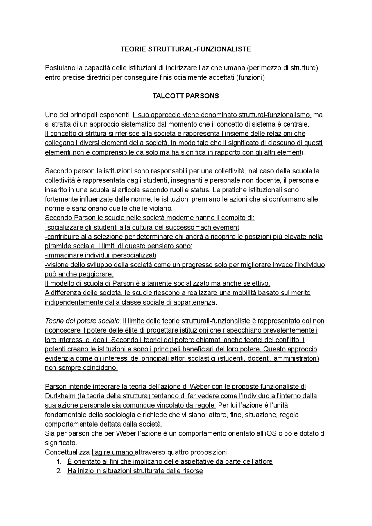 Struttural Funzionalismo Di Parson Docsity