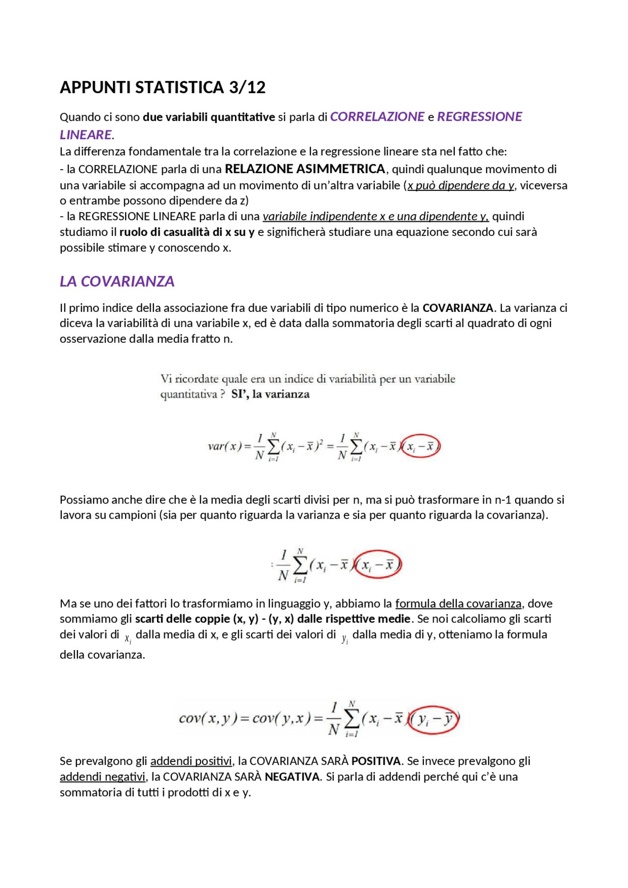 Appunti Statistica Medica Su Correlazione E Regressione Lineare