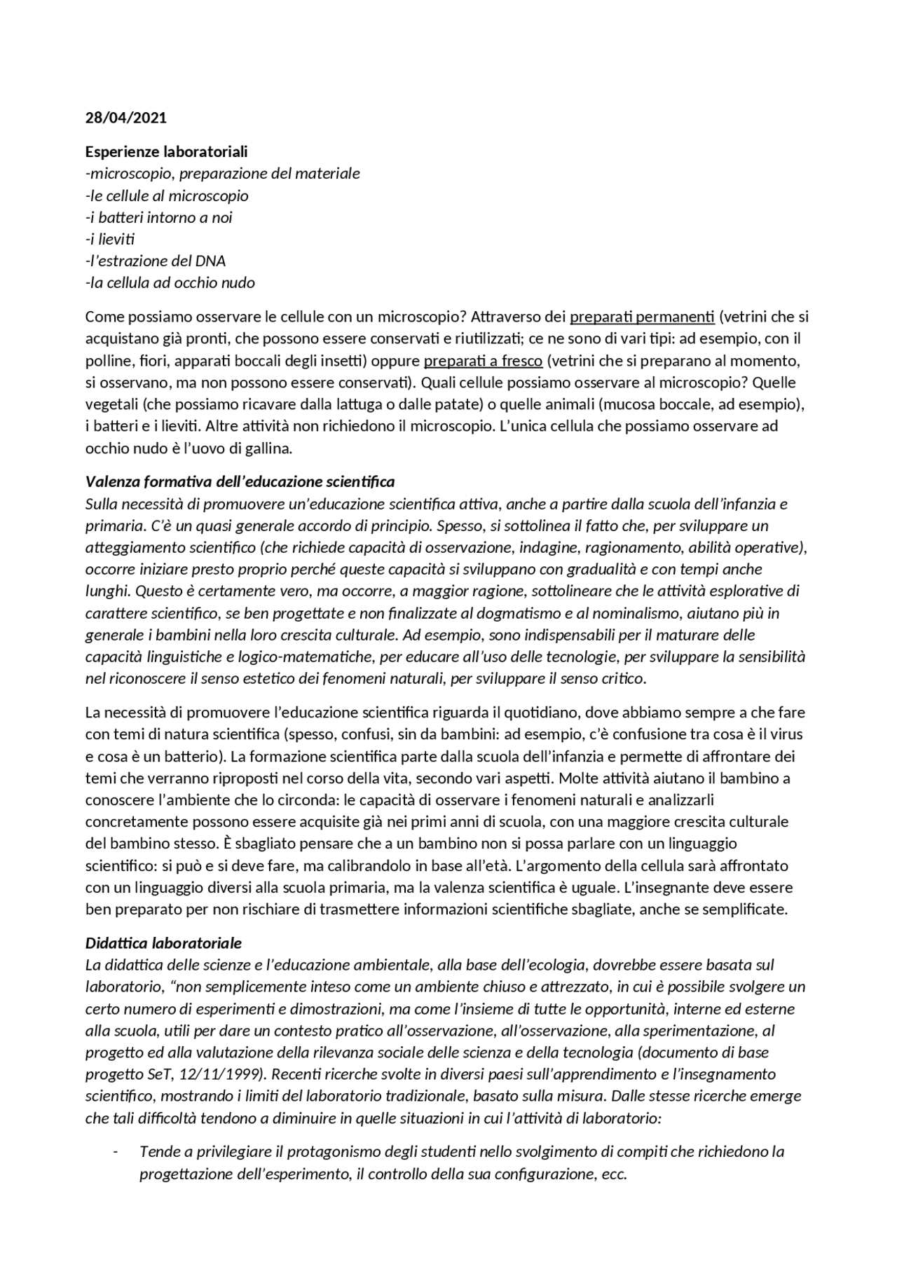 Laboratorio Ecologia Docsity