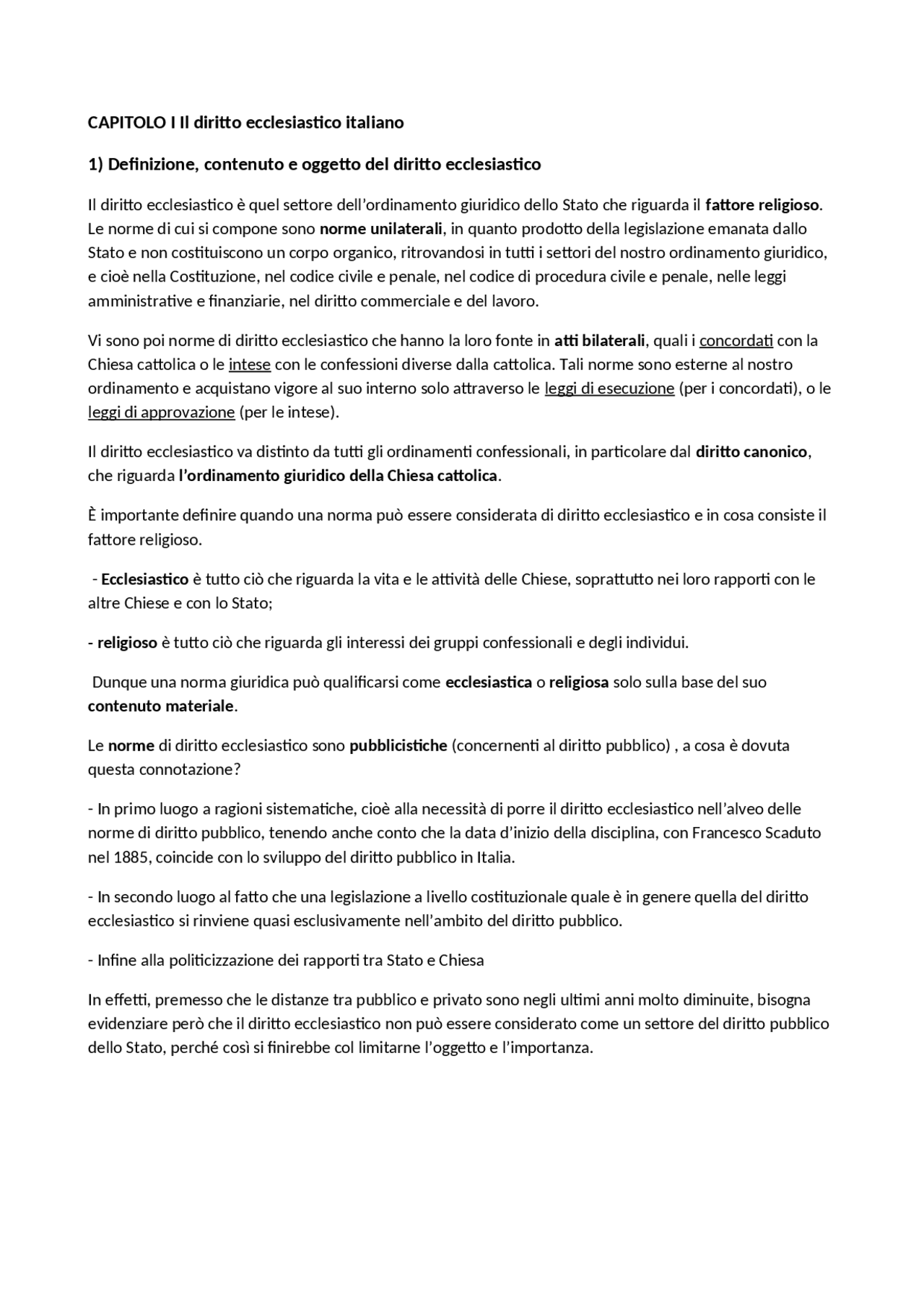Riassunto Diritto Ecclesiastico Docsity