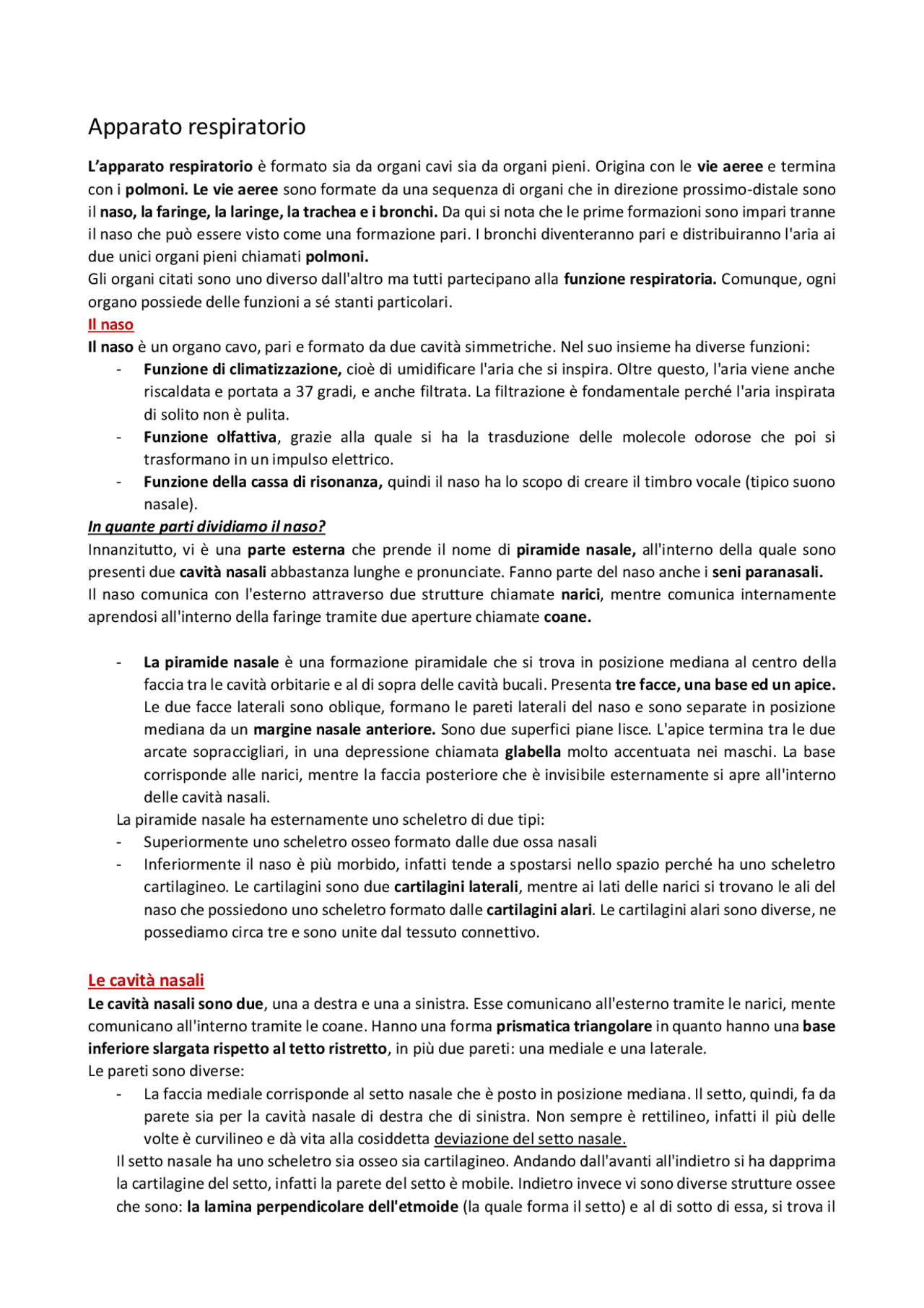 Riassunto Apparato Respiratorio Docsity