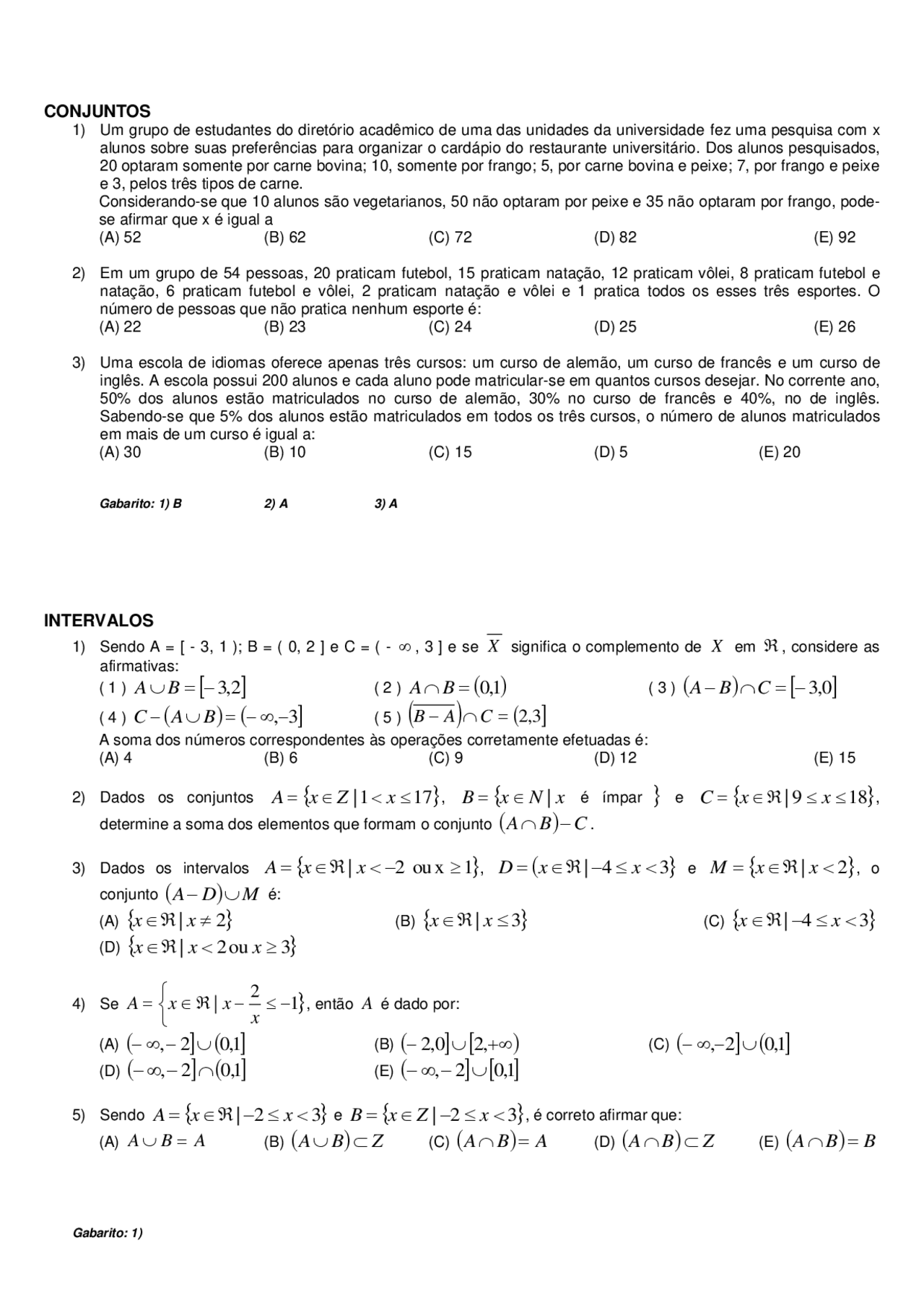 Exercícios De Matemática Para Ensino Médio Docsity