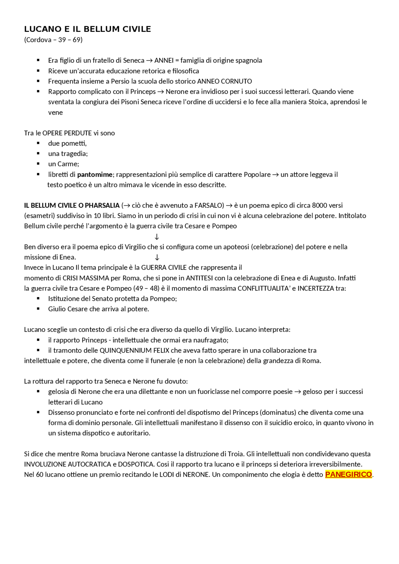 Lucano E Il Bellum Civile Docsity
