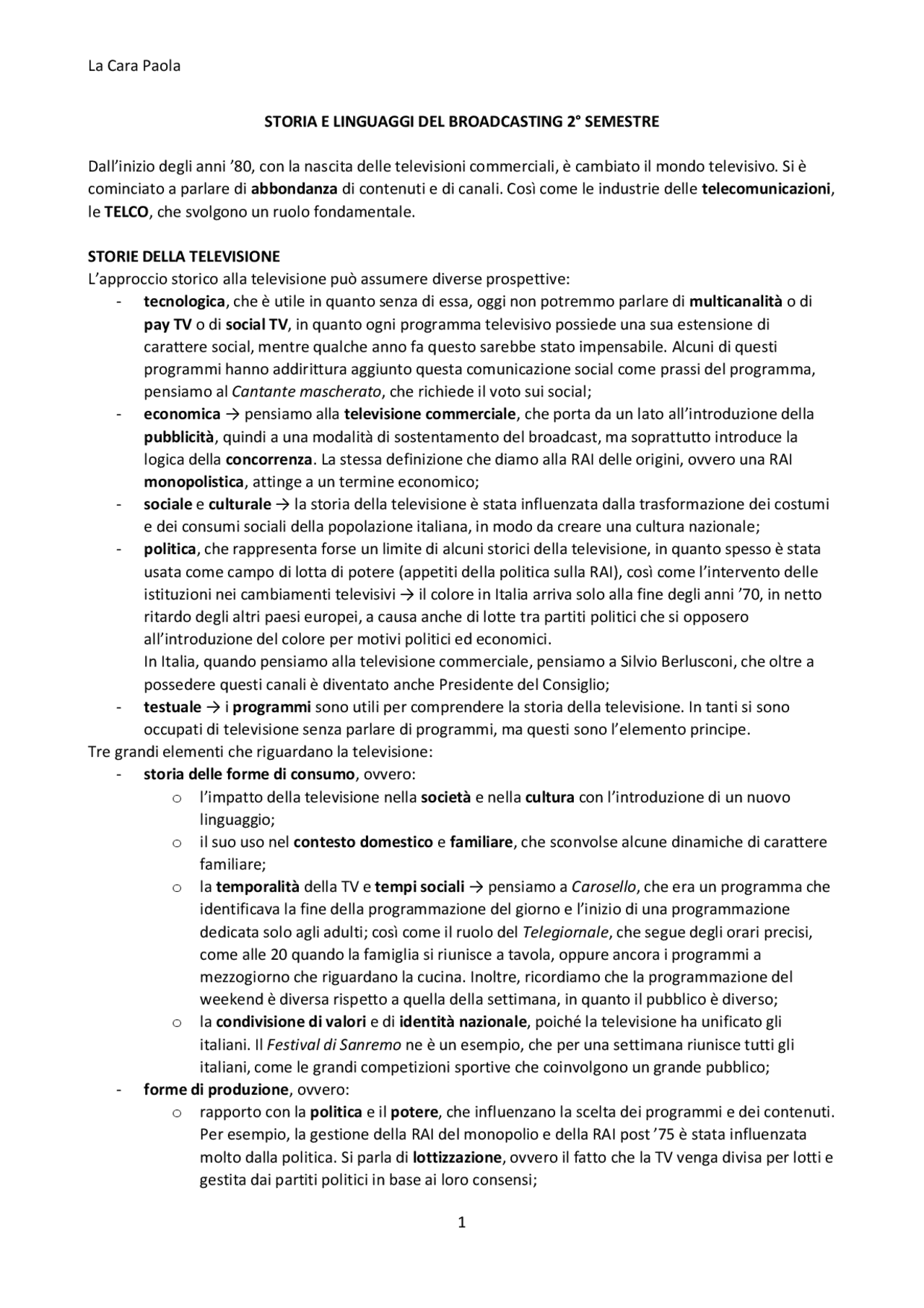 Appunti Storia E Linguaggi Del Broadcasting 2° Semestre Docsity