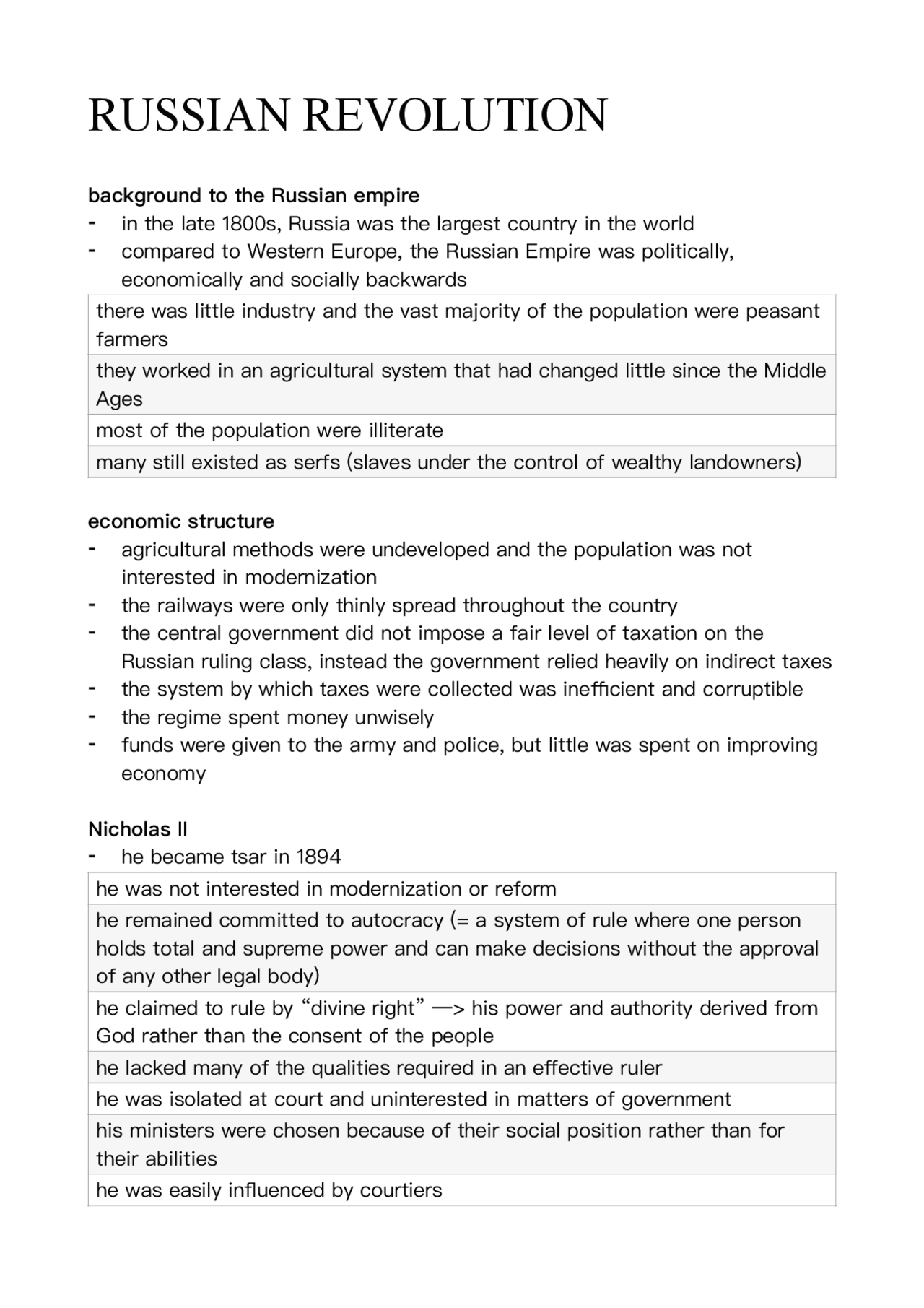 Russian revolution - A level notes - Docsity