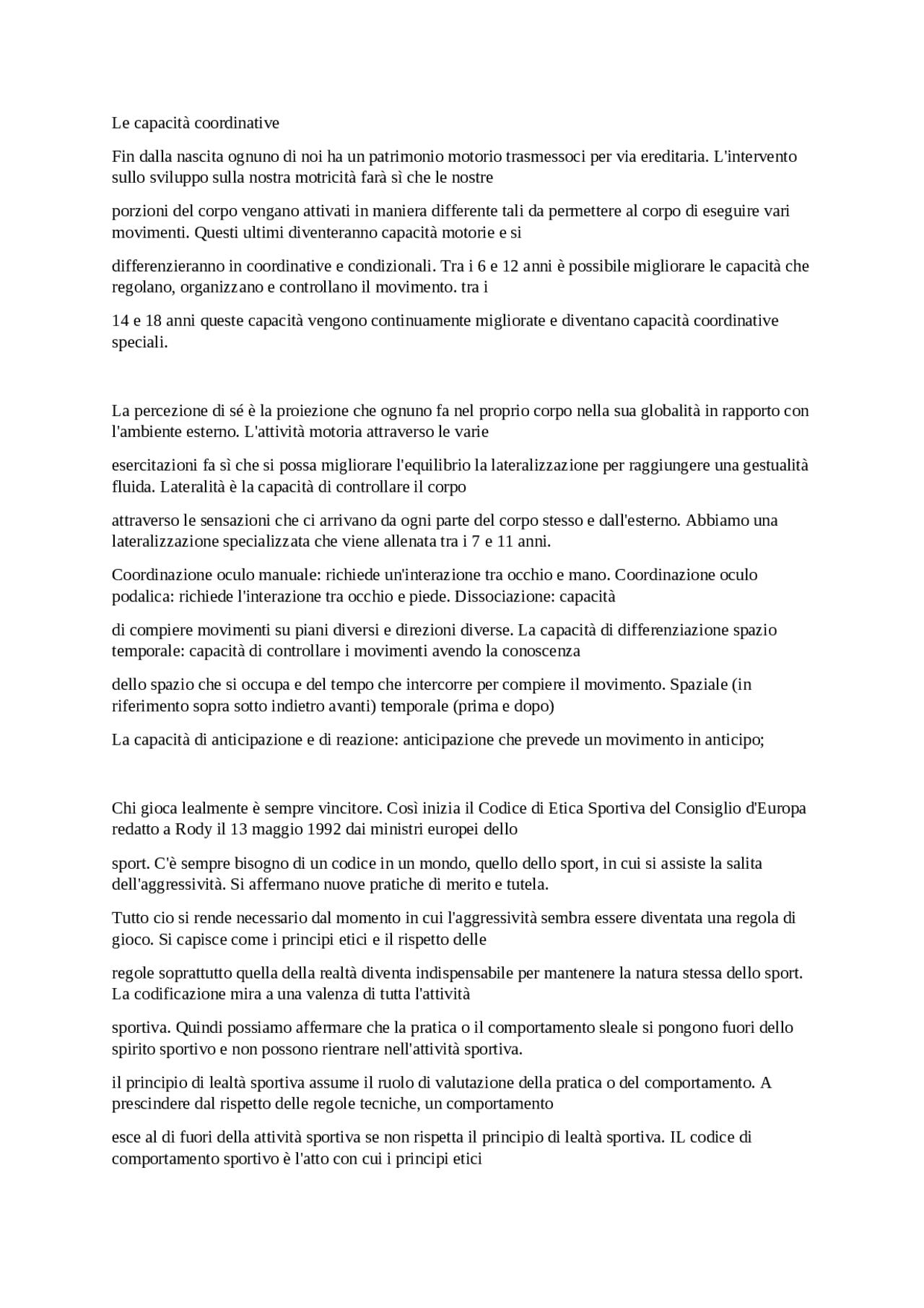 Appunti Scienze Motorie Primo Anno Docsity