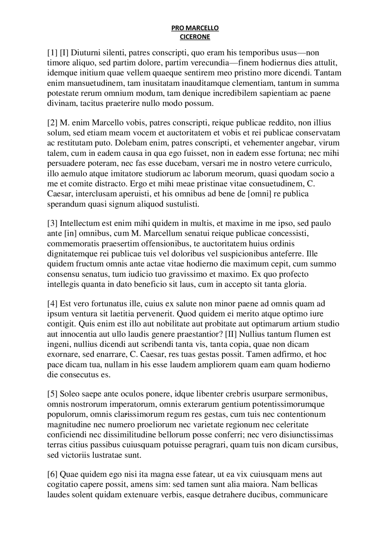 Pro Marcello Latino Testo Originale | Transcriptions Latin | Docsity