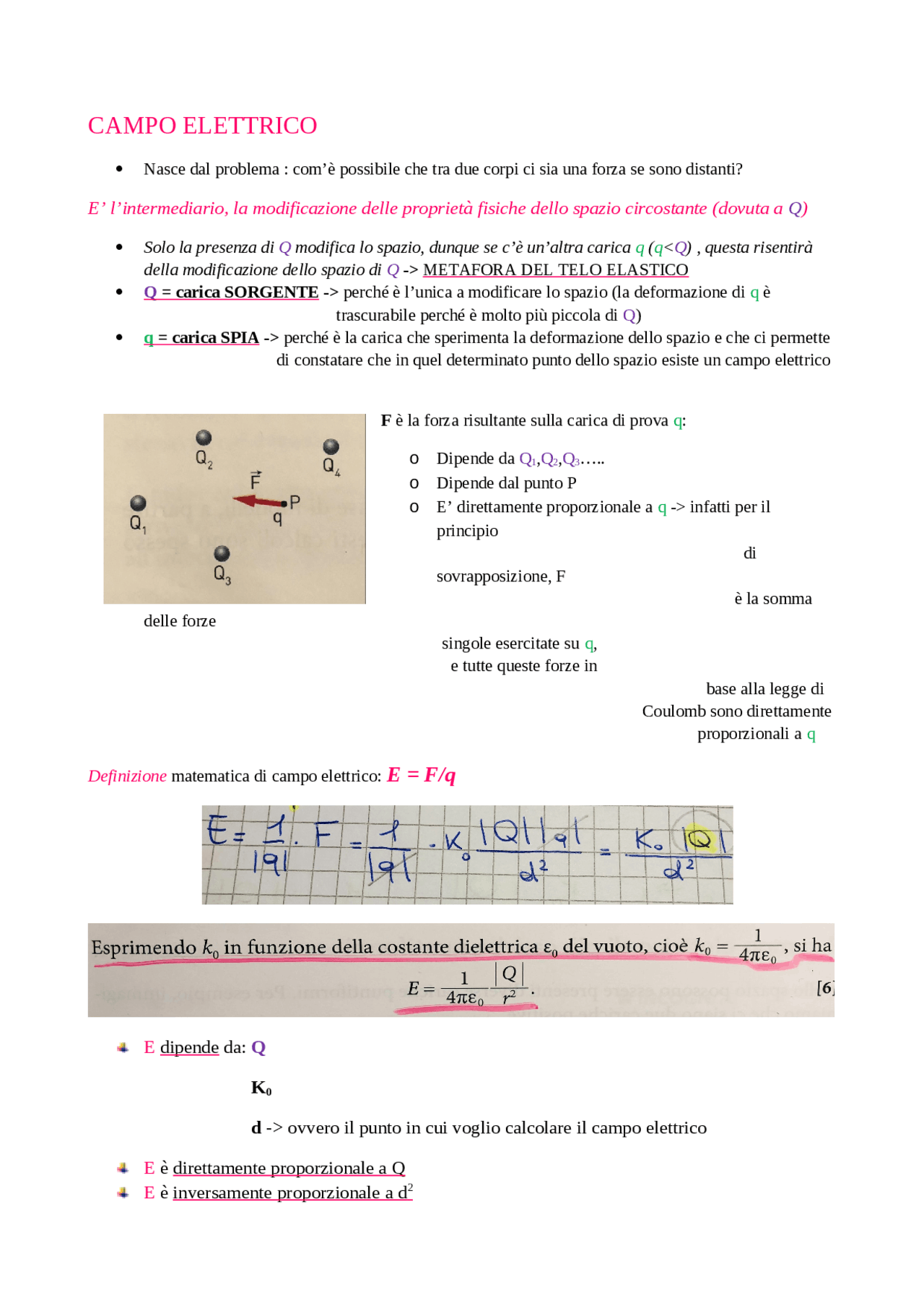 Campo Elettrico Appunti Docsity