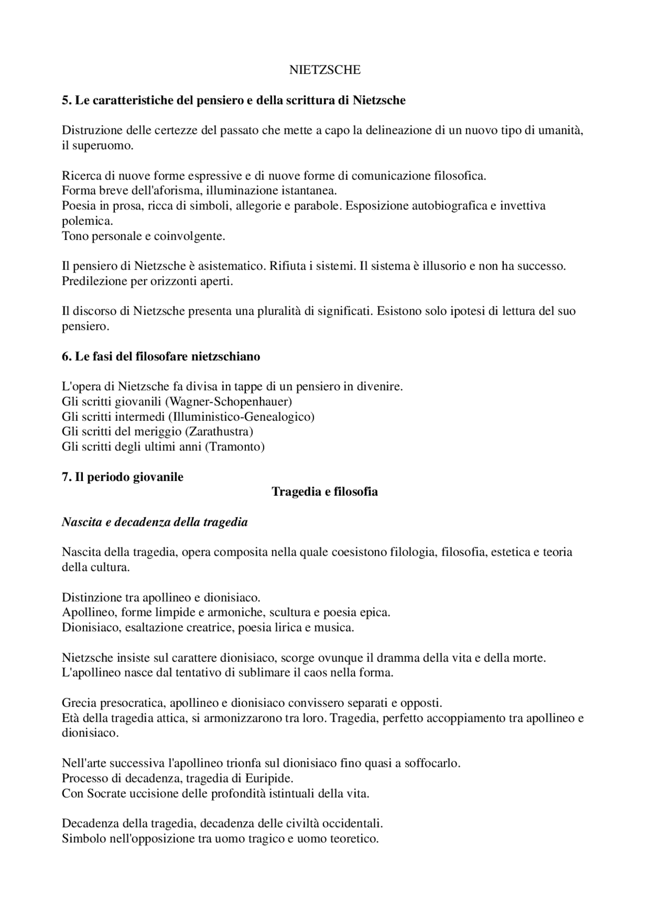 Sintesi Della Filosofia Di Nietzsche Docsity