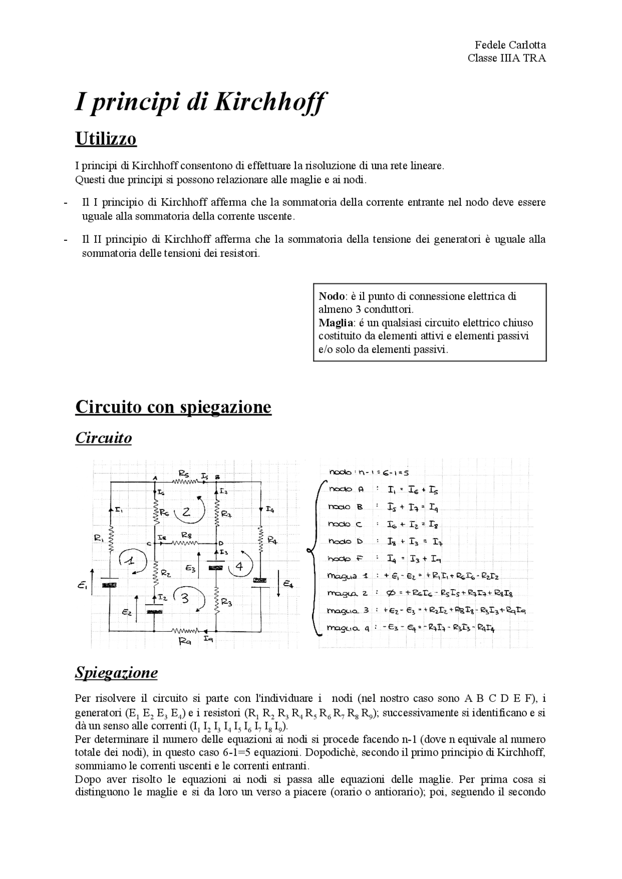 I Principi Di Kirchhoff Docsity