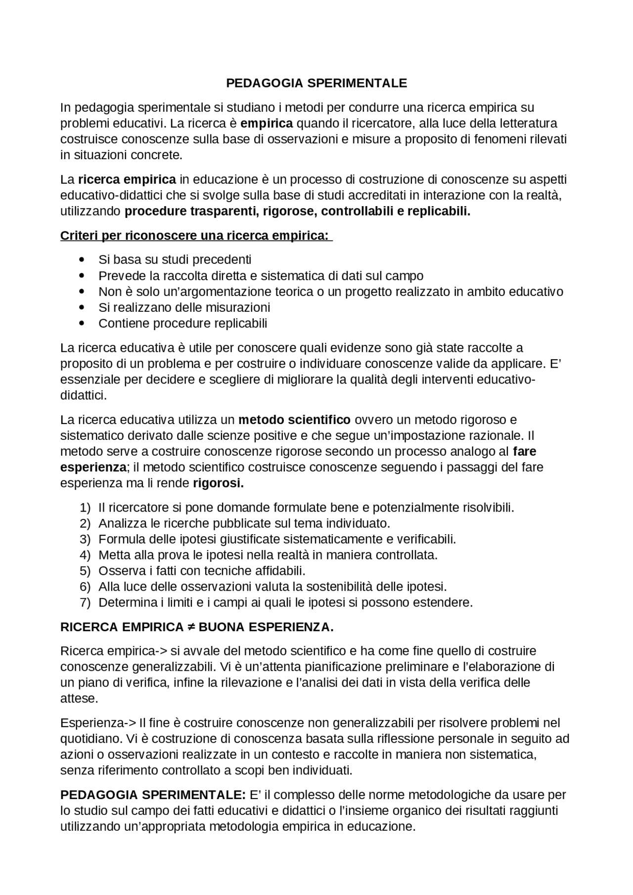 Riassunti Di Pedagogia Sperimentale Docsity