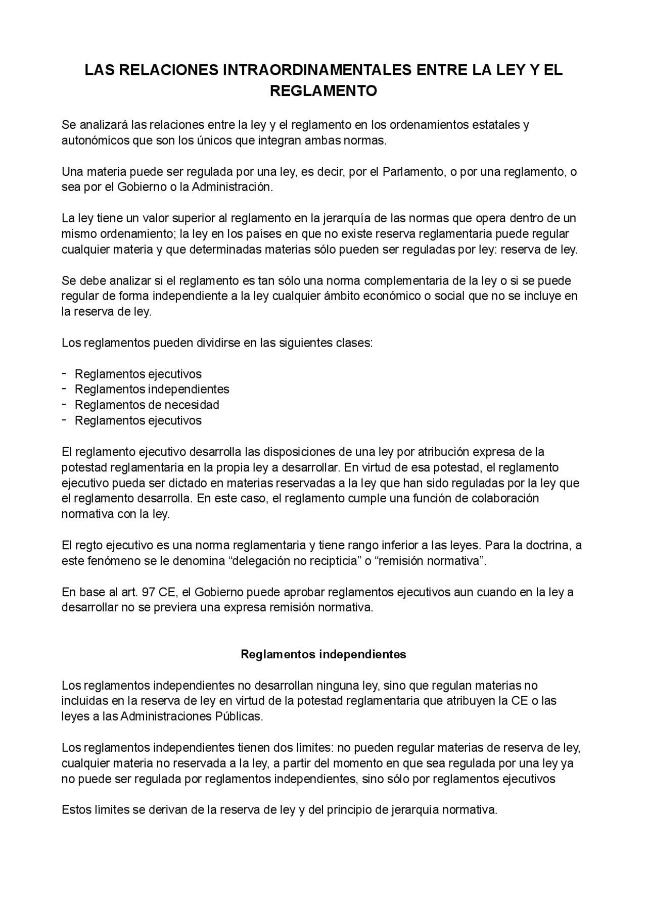 Ley y Reglamento. Relaciones entre ellos - Docsity