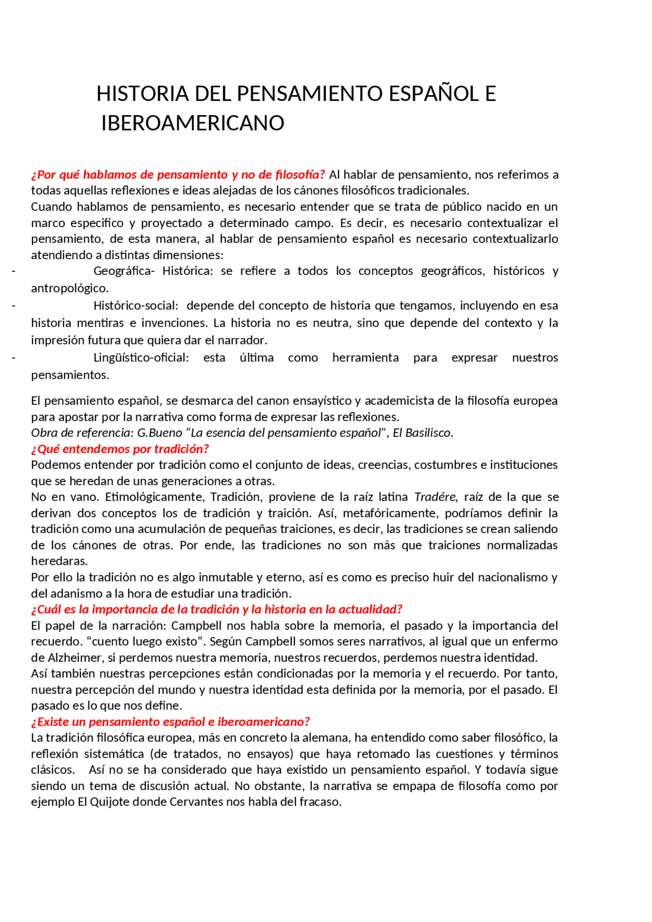 Apuntes sobre la asignatura pensamiento español e iberoamericano - Docsity