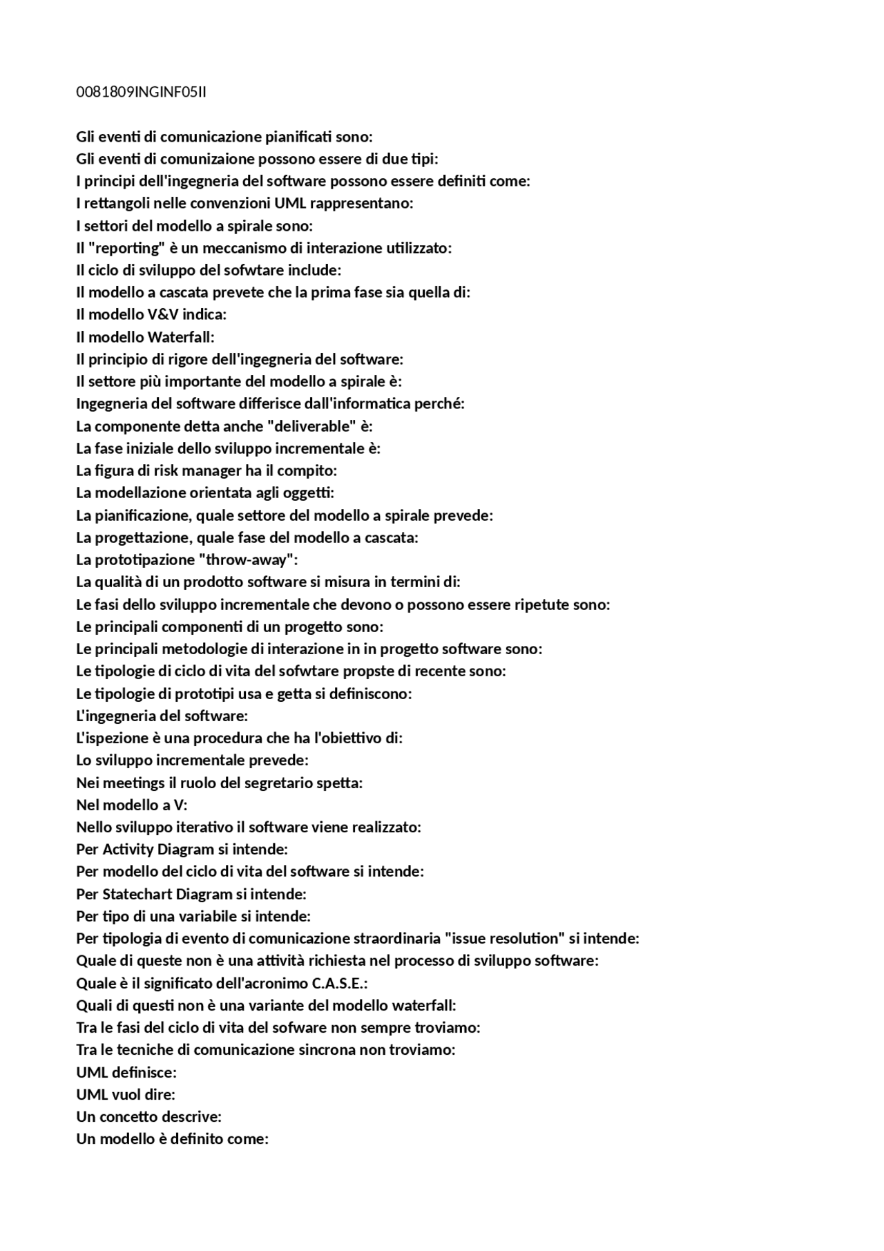 Test Preparazione Esame Ingegneria Del Software Docsity