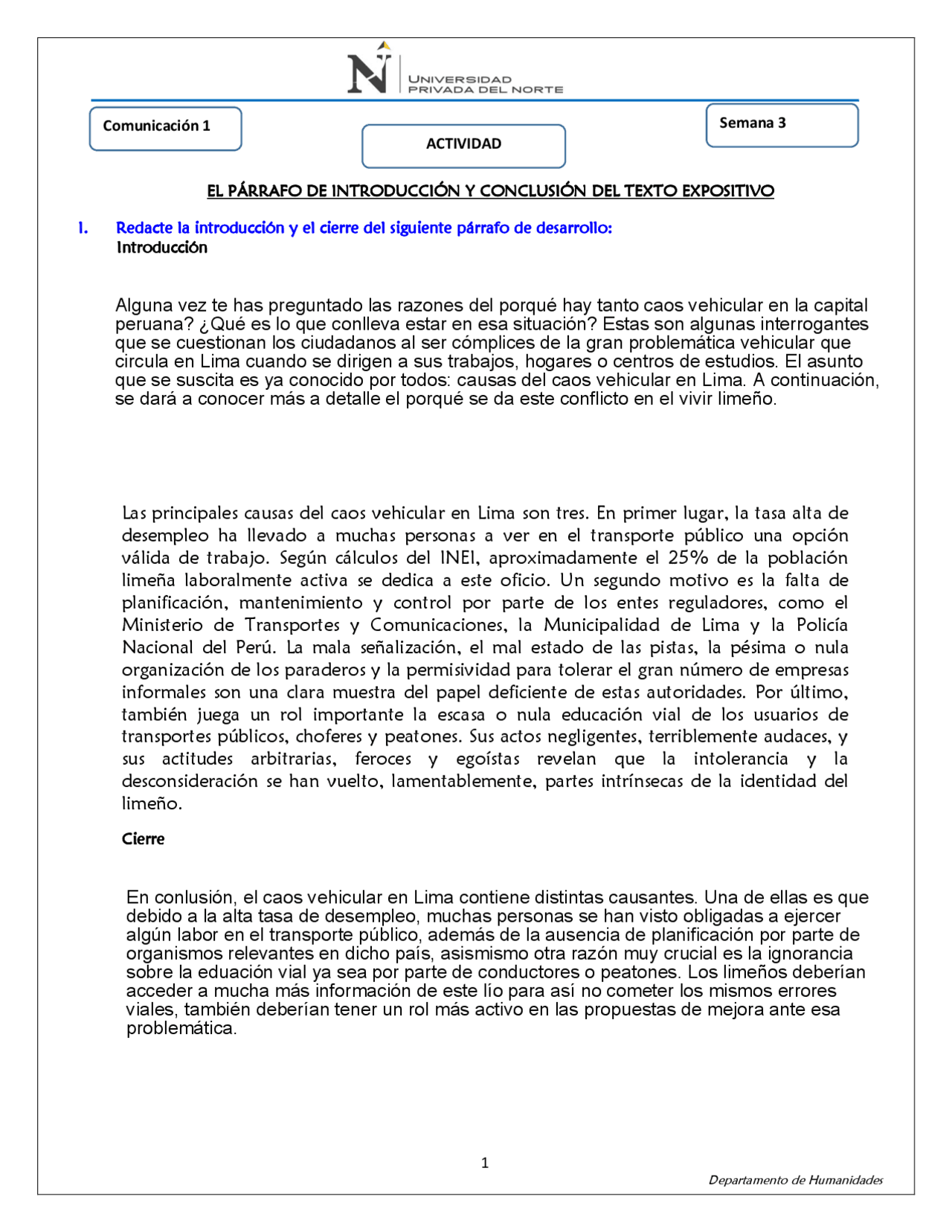 Introducción y cierre de un texto - Docsity