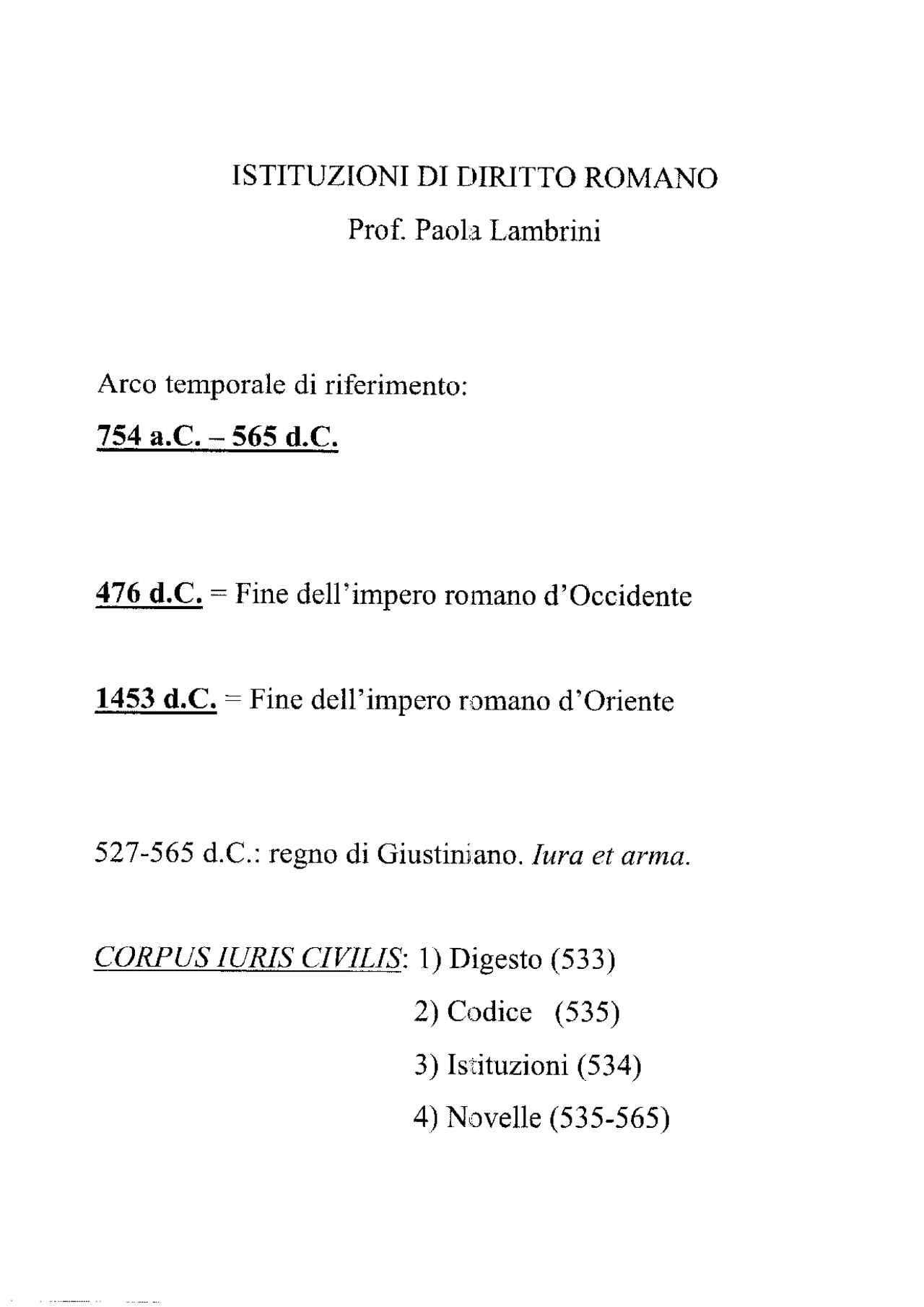 Diritto Romano Classico E Post Classico Docsity