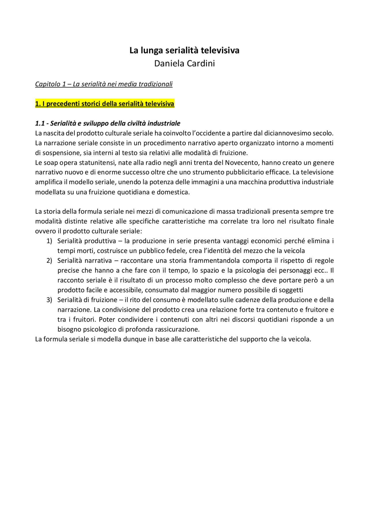 Riassunto La Lunga Serialità Televisiva Docsity