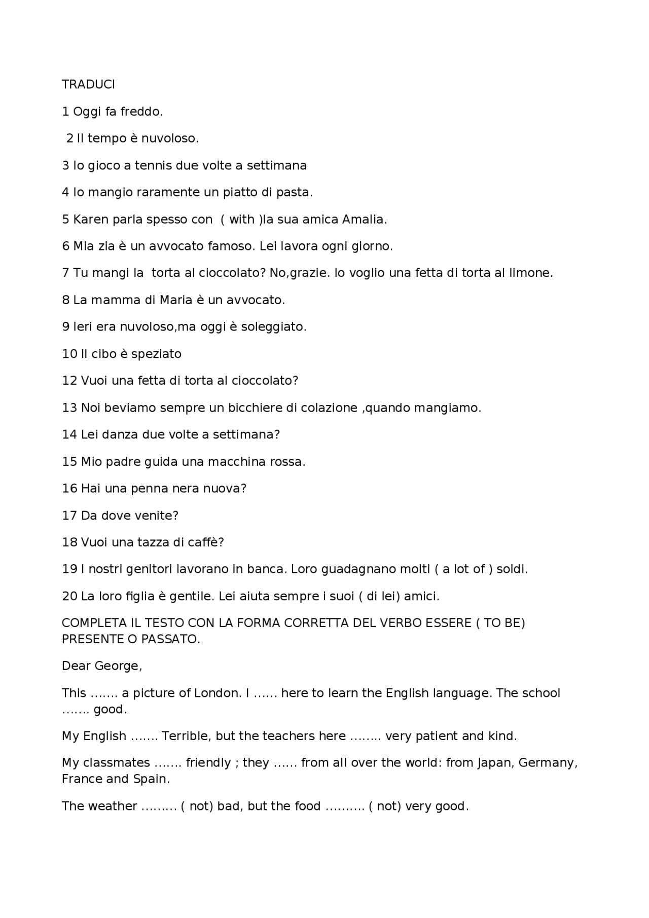 Esercizi inglese present simple - Docsity