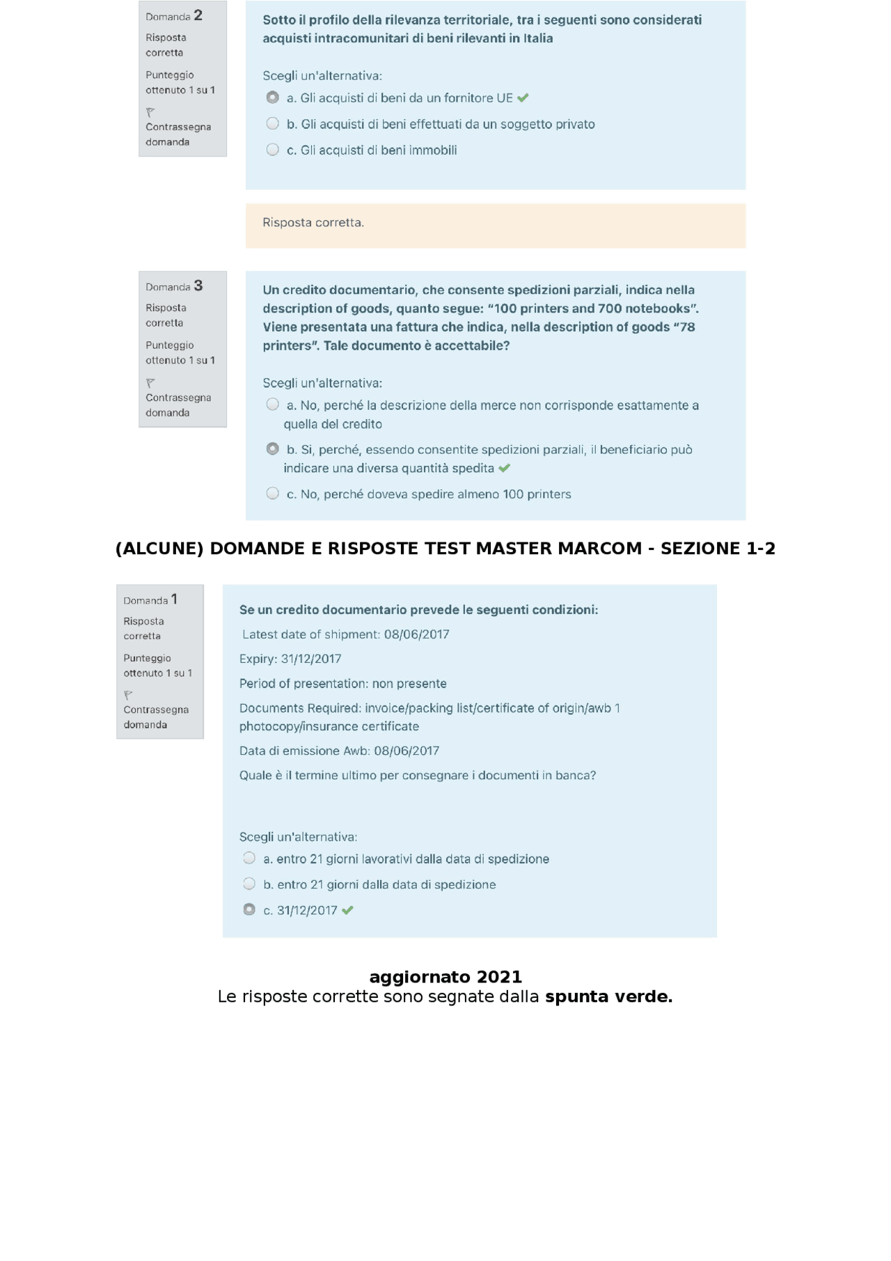 Master Marcom Test 1 2 Alcune Domande E Risposte Prove Desame Di