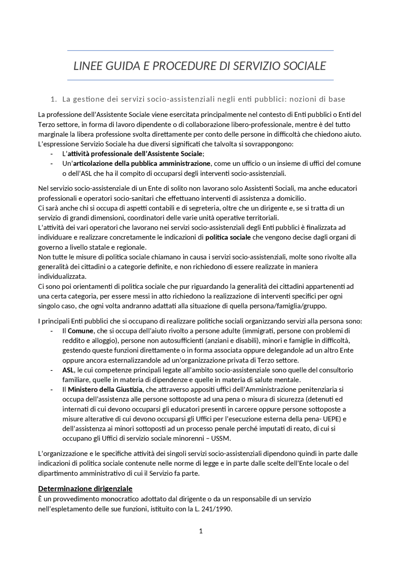 Linee Guida E Procedure Di Servizio Sociale Docsity