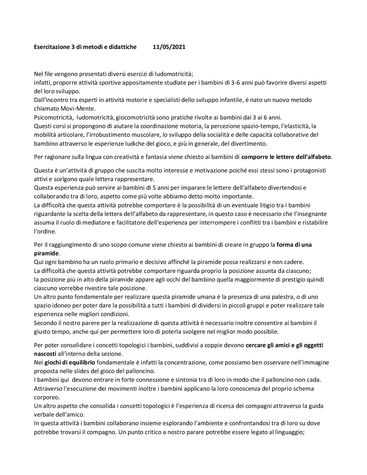 Esercitazione 3 Metodi E Didattiche Delle Attività Motorie Docsity