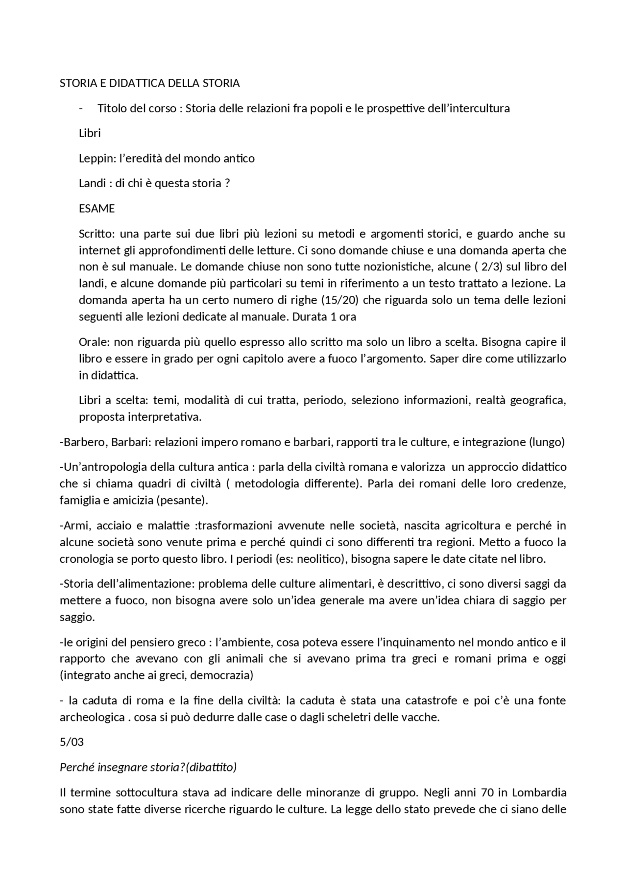 Storia E Vari Periodi Storici Docsity