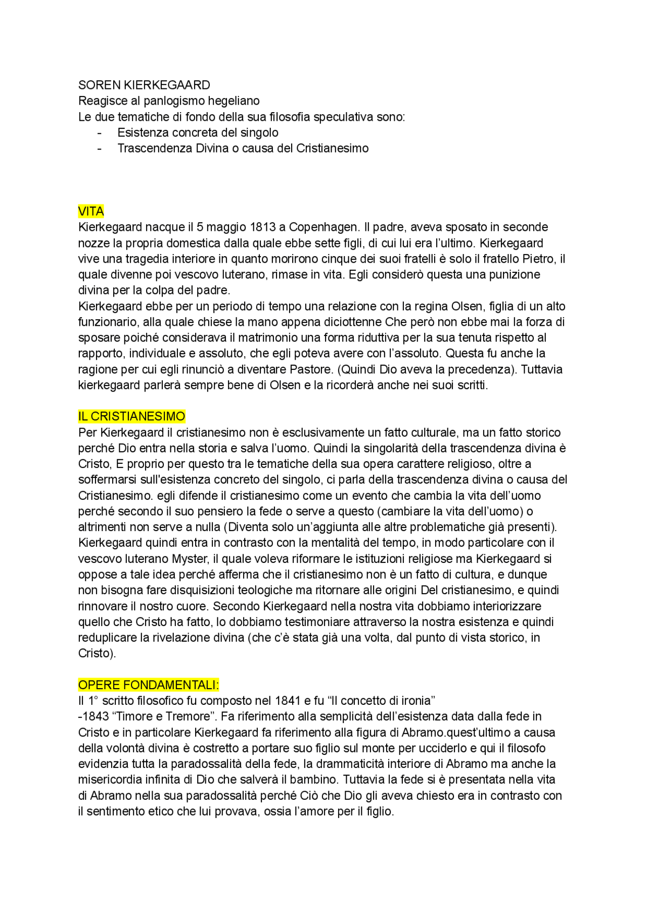 Pensiero Del Filosofo Soren Kierkegaard Docsity
