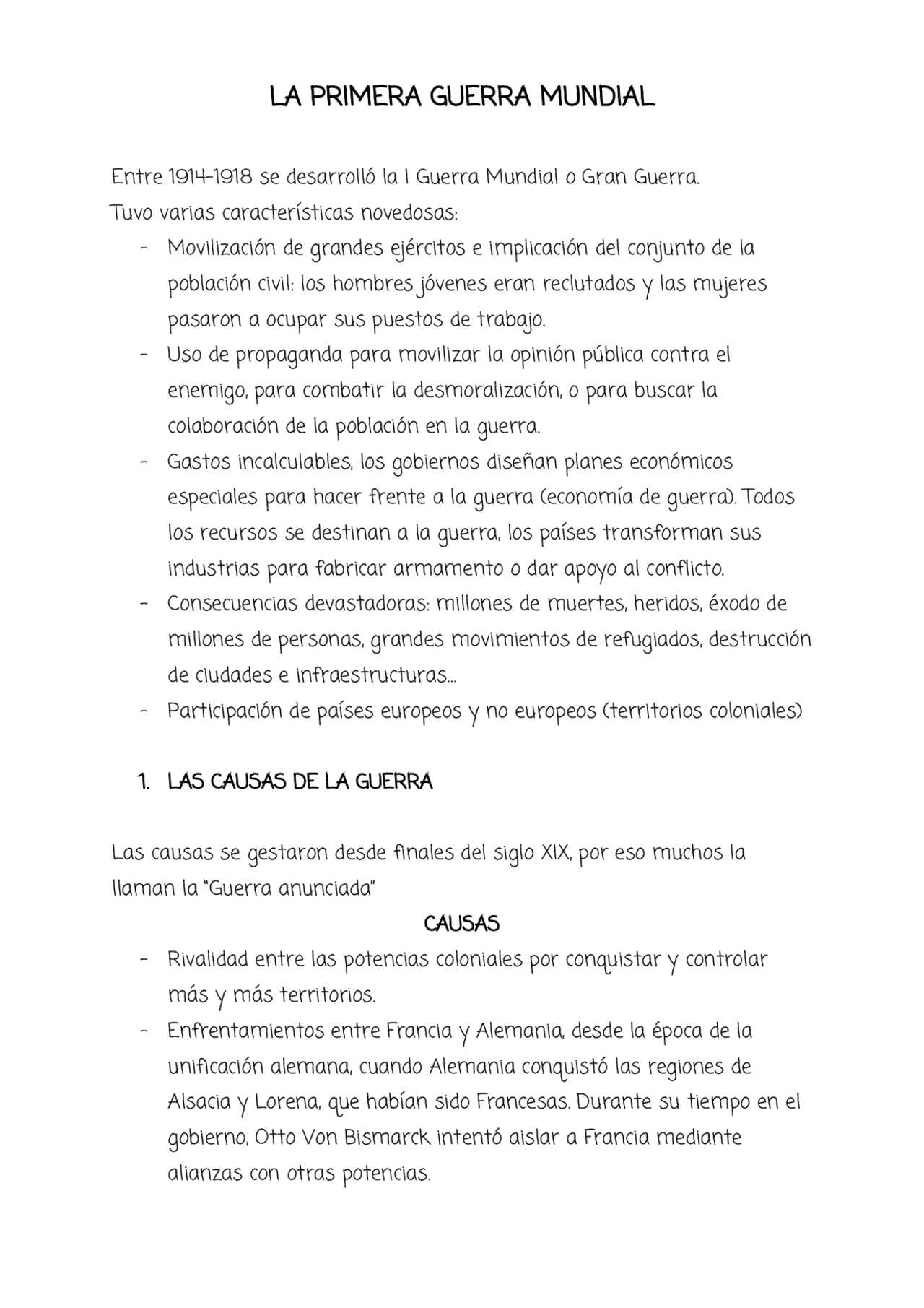 La Primera Guerra Mundial: Causas, Desarrollo y Consecuencias | Apuntes ...